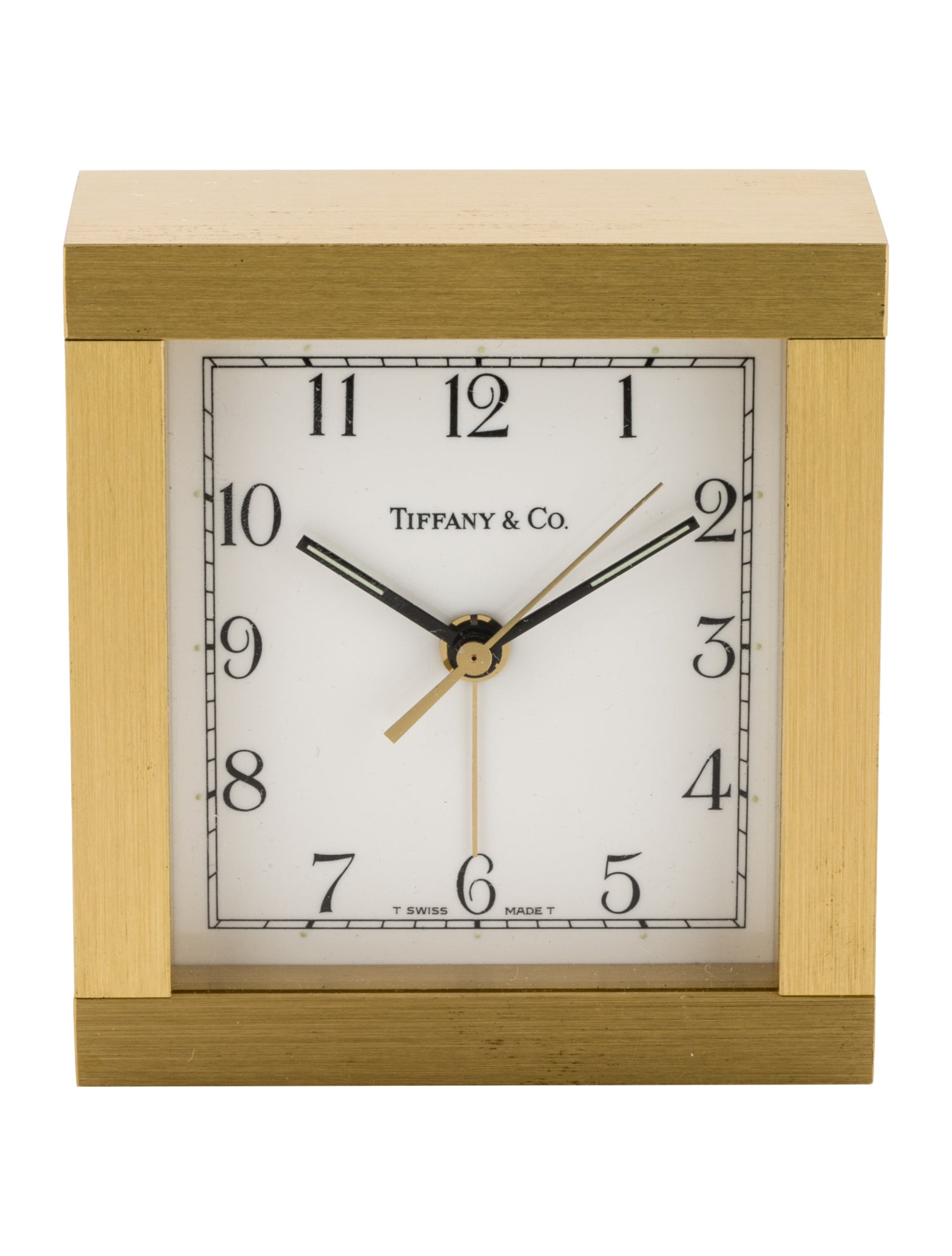 Tiffany & Co. Brass Square Desk Clock - Gold Decorative Accents, Decor ...