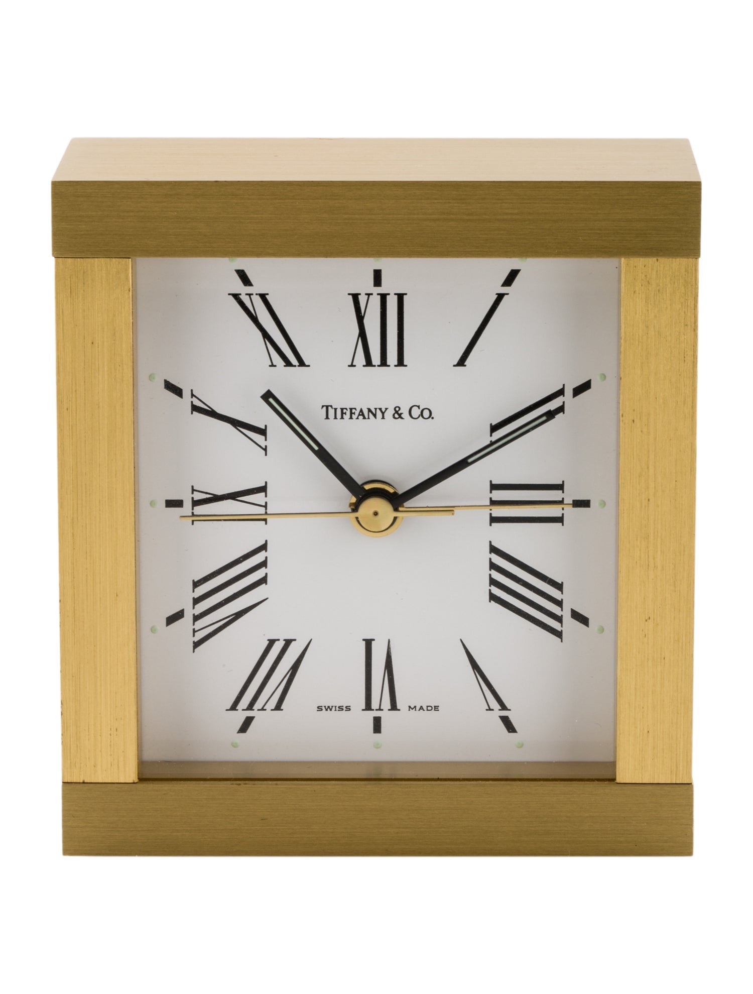 Tiffany & Co. Brass Square Desk Clock - Gold Decorative Accents, Decor ...