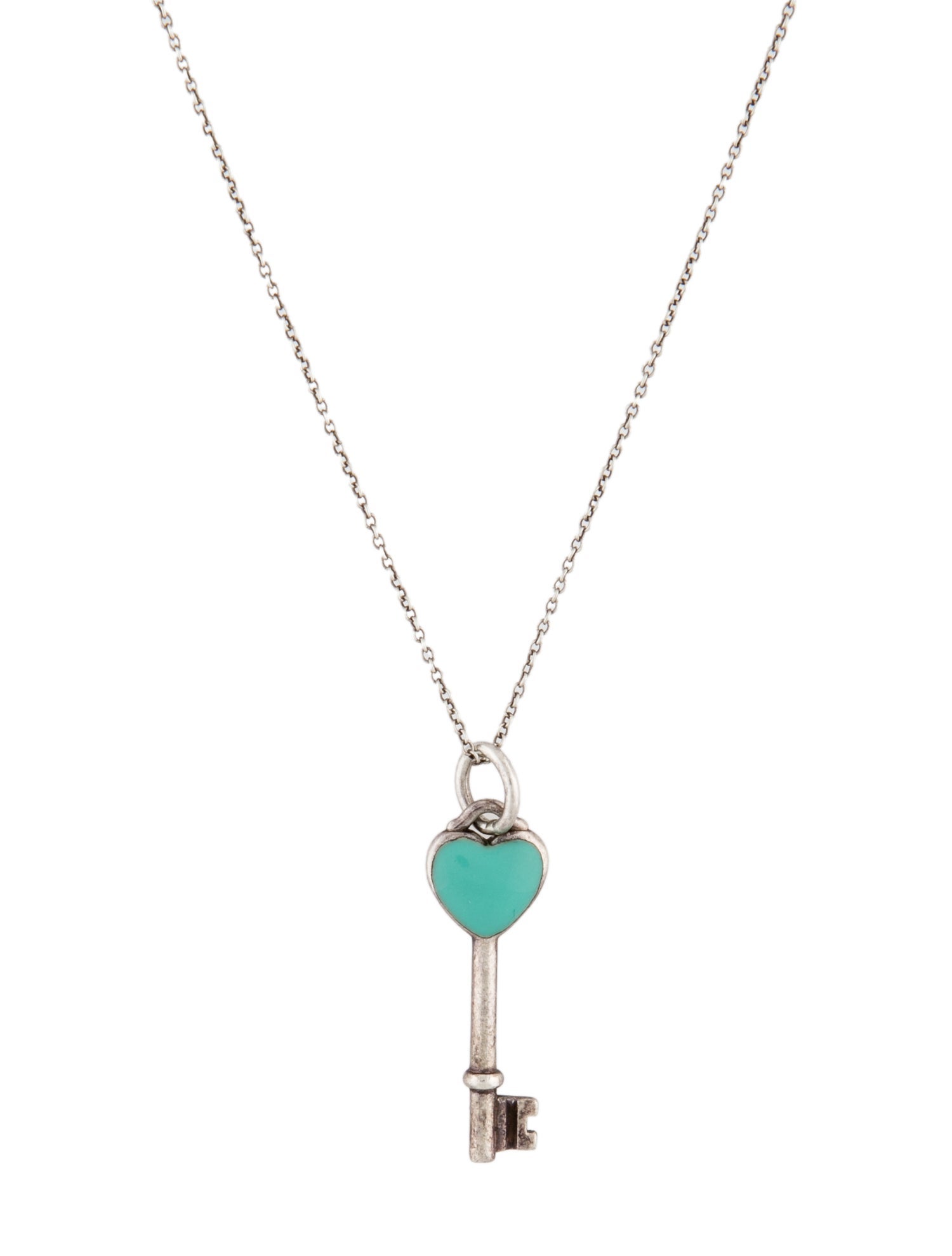 Tiffany & Co. Enamel Heart Key Pendant Necklace - Blue, Sterling Silver ...