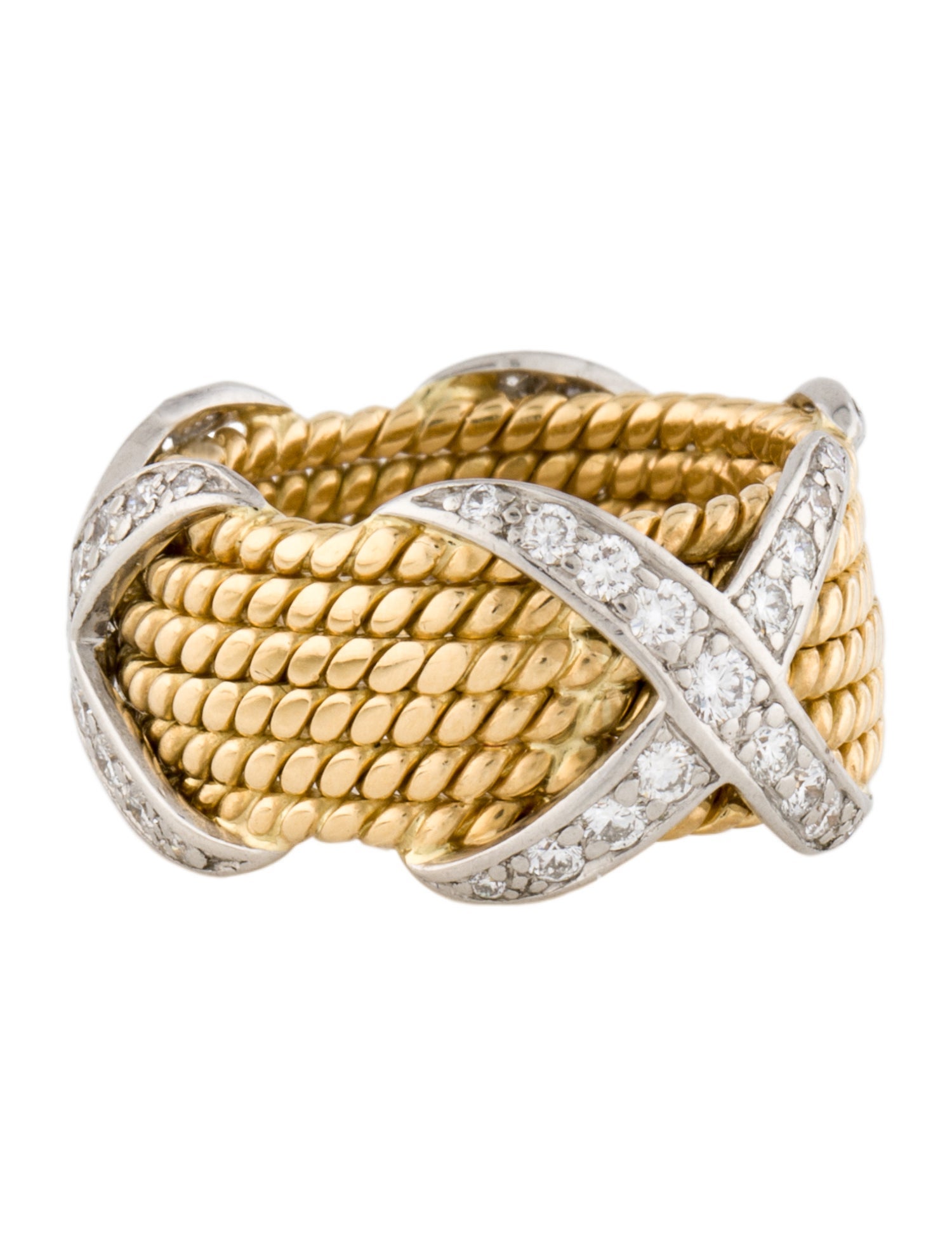 Tiffany & Co. Diamond Rope Six-row X Ring - 18K Yellow Gold Band, Rings ...