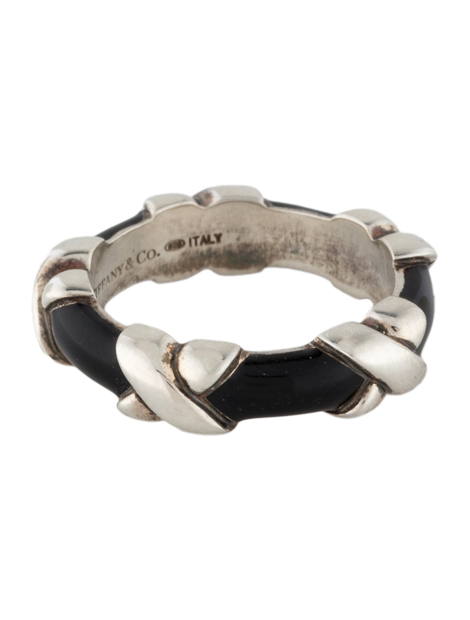 Ring Vintage 18K Enamel Hand-Carved Floral Band - Black, 18K Yellow ...