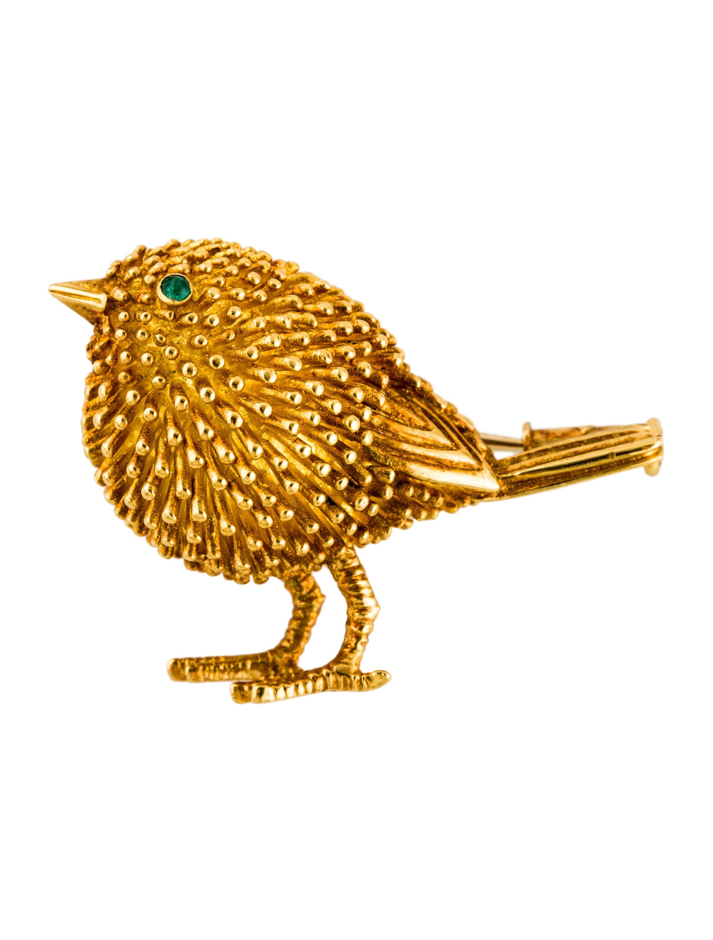Tiffany & Co. 18K Emerald Bird Pin - 18K Yellow Gold Pin, Brooches ...