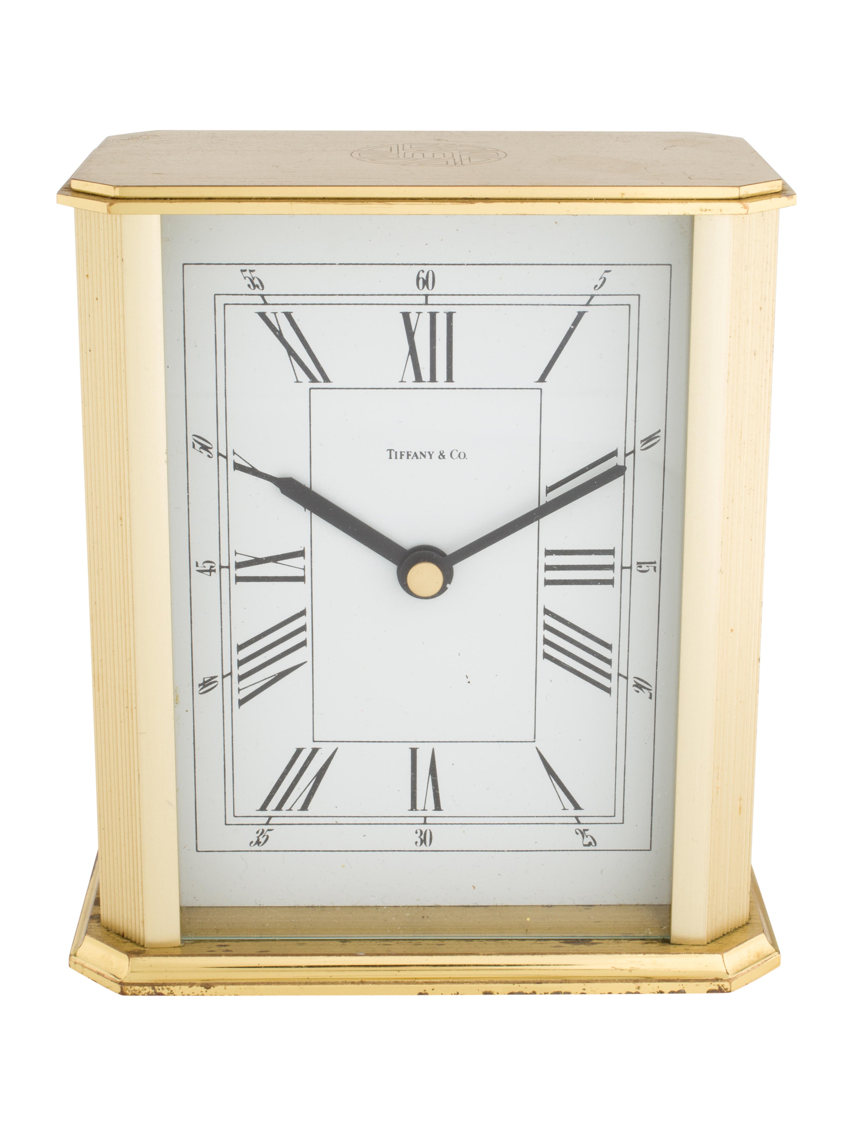 Tiffany & Co. Brass Portfolio Desk Clock - Gold Decorative Accents ...