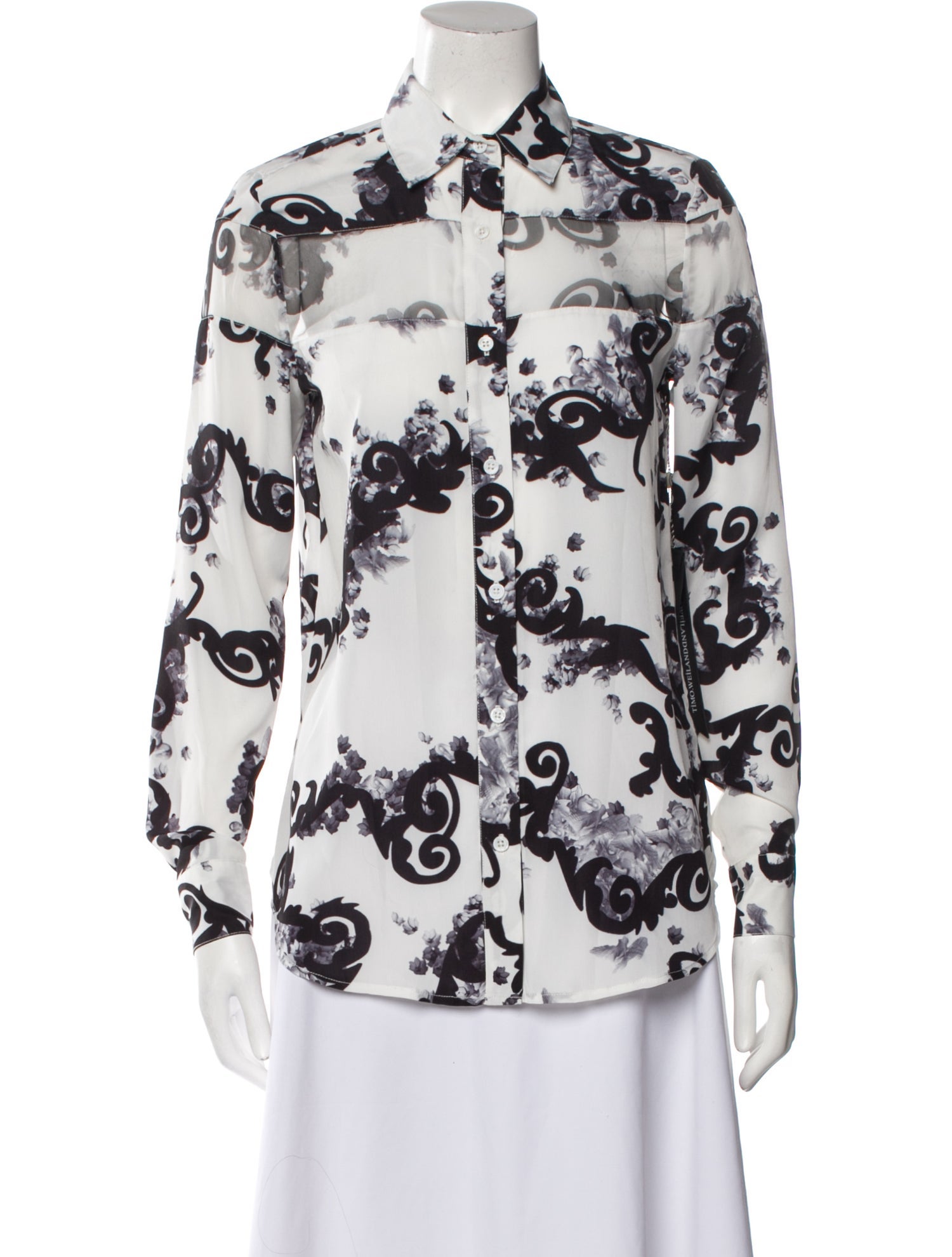 Timo Weiland Floral Print Long Sleeve Button-Up Top w/ Tags - White ...