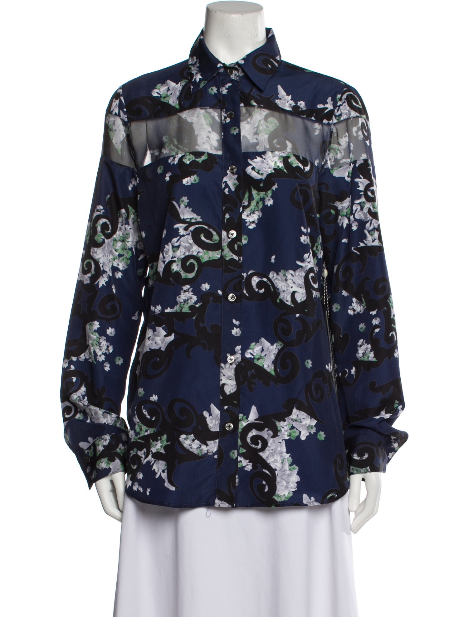 Timo Weiland Floral Print Long Sleeve Button-Up Top - Blue Tops ...