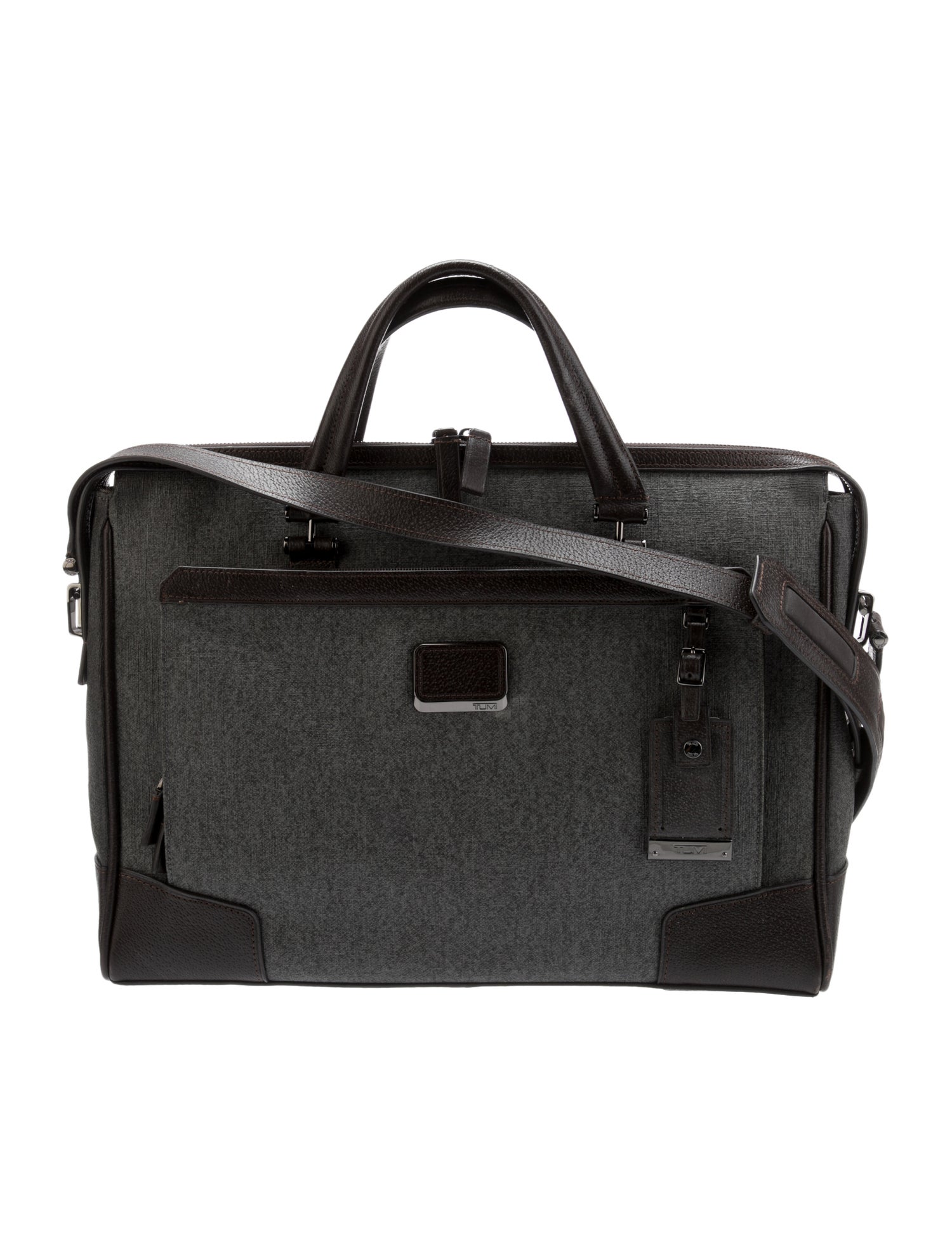 Tumi Coated Canvas Leather-Trimmed Briefcase - Grey Briefcases, Bags ...