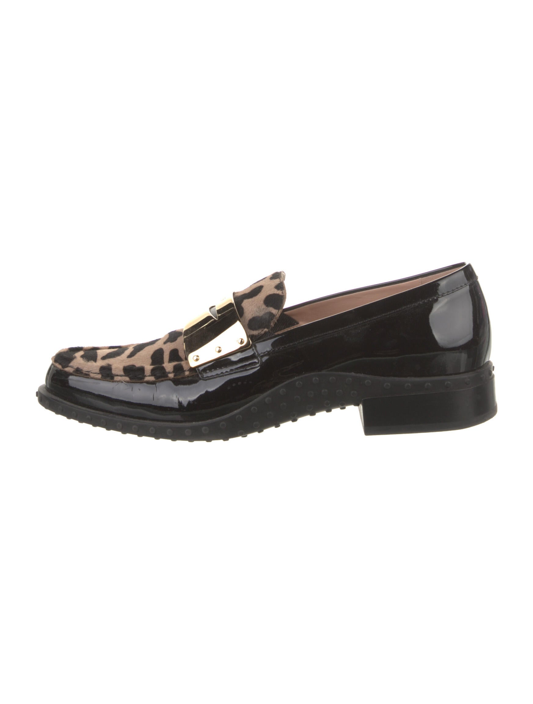 Tod's Patent Leather Animal Print Loafers - Black Flats, Shoes ...