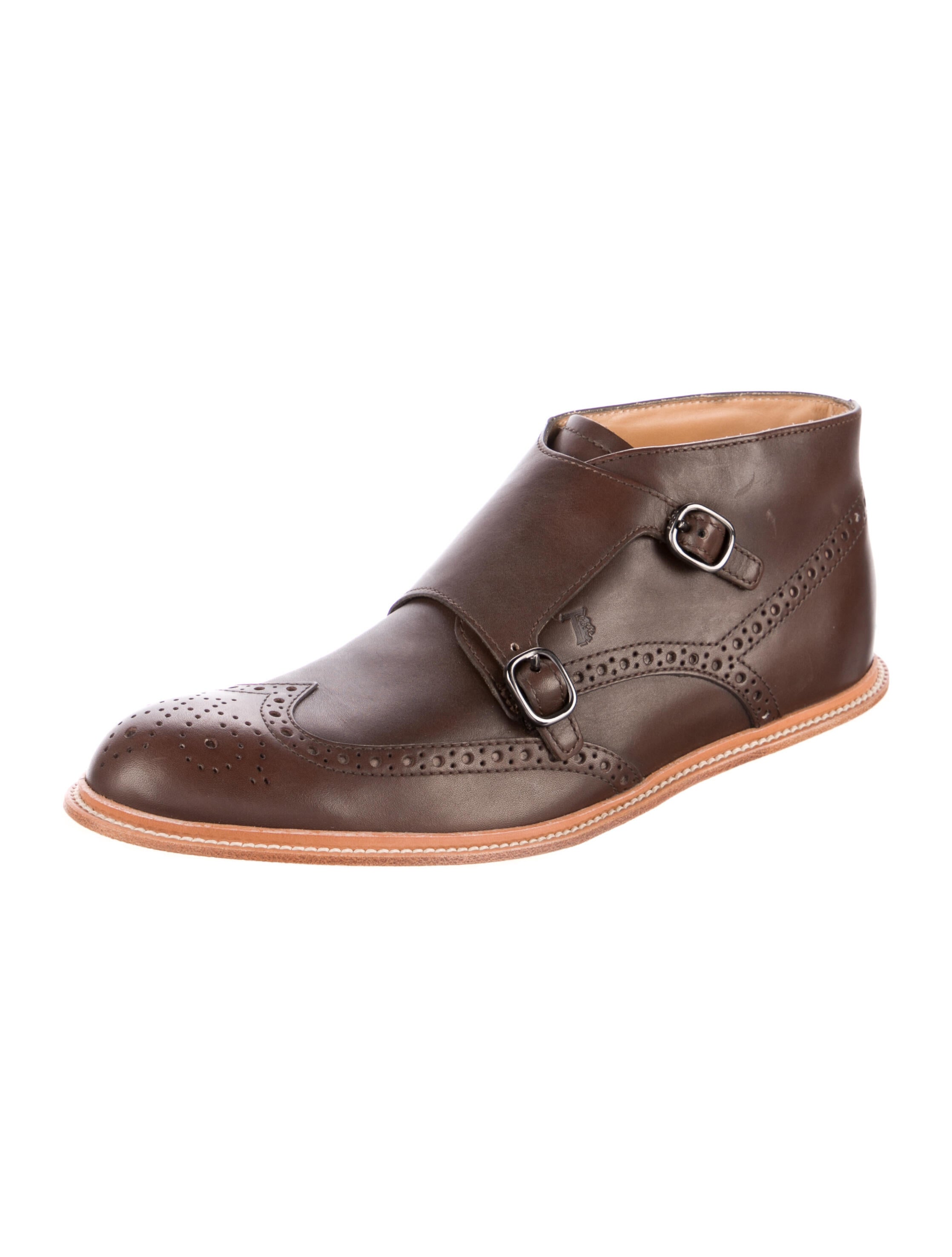 Tod's Leather Eyelet Trim Monk Straps - Brown Monk Straps, Shoes ...