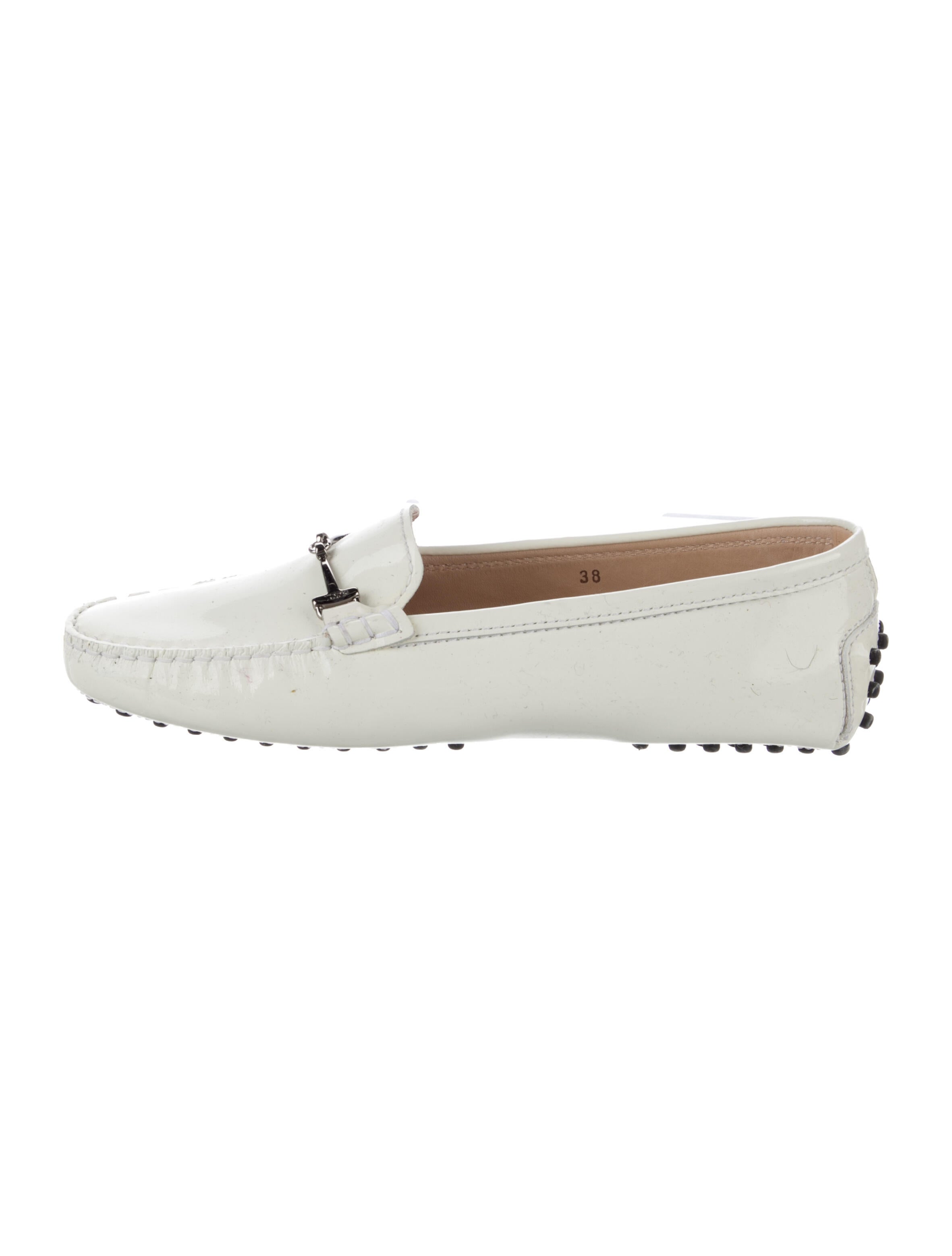 Tod's Horsebit Accent Patent Leather Loafers - White Flats, Shoes ...
