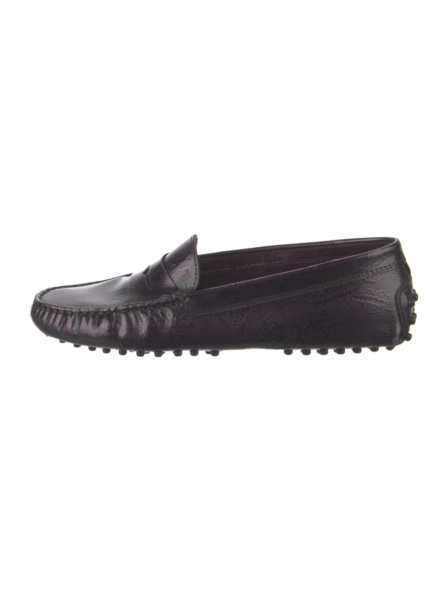 Tod's Leather Animal Print Loafers - Purple Flats, Shoes - TOD145839 ...