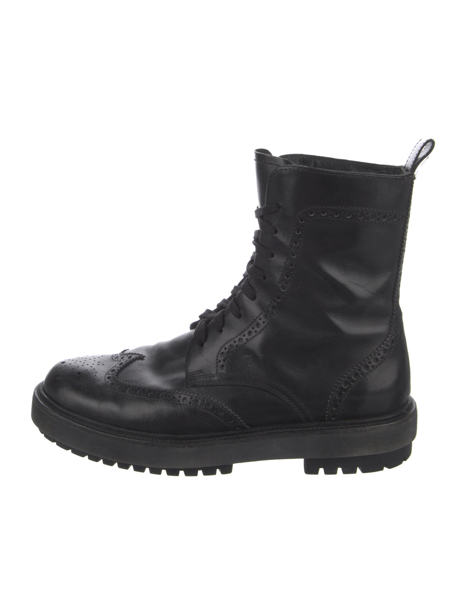 Tods Leather Combat Boots Black Boots Shoes Tod147538 The Realreal