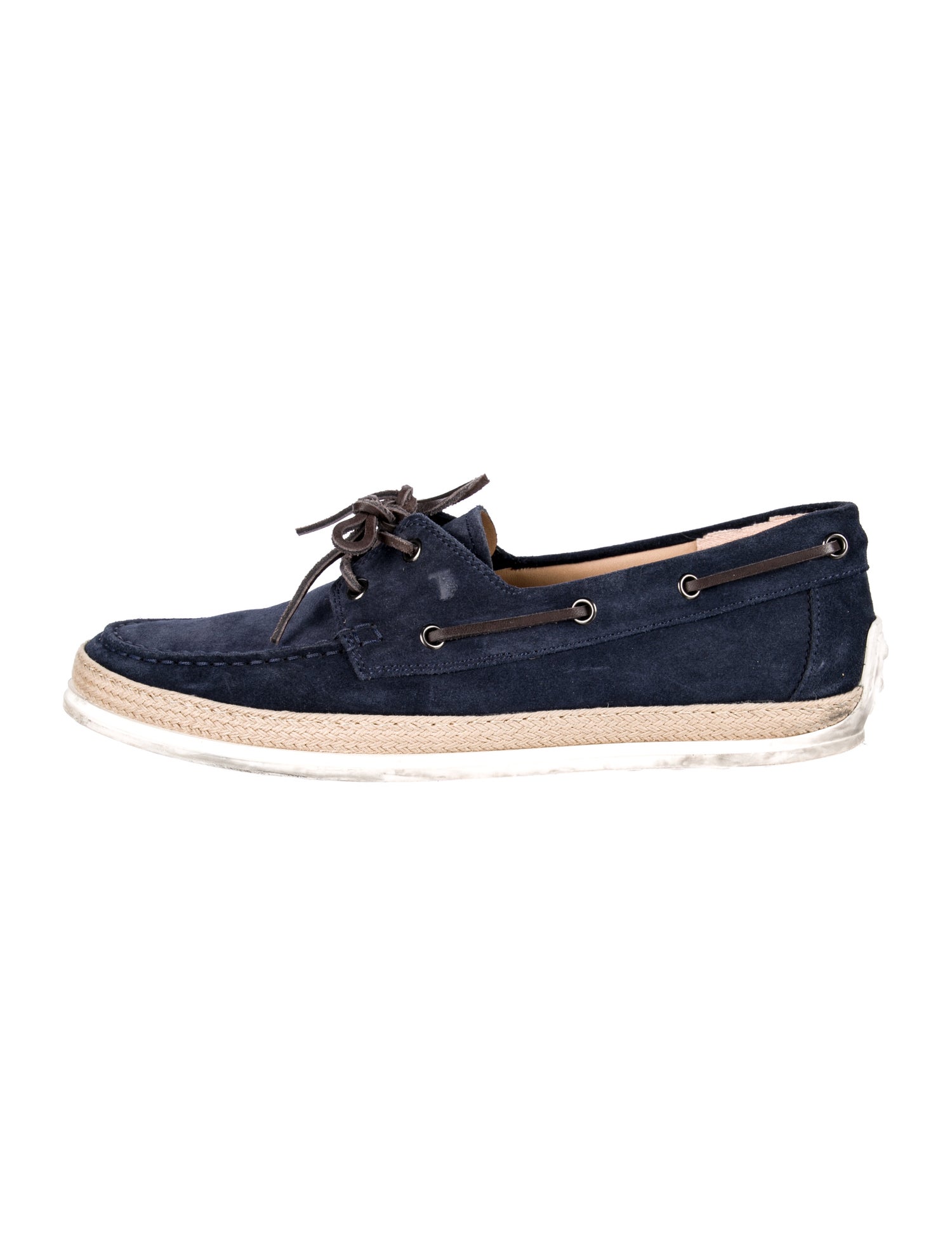 Tod's Suede Leather Trim Embellishment Boat Shoes - Blue Loafers, Shoes ...
