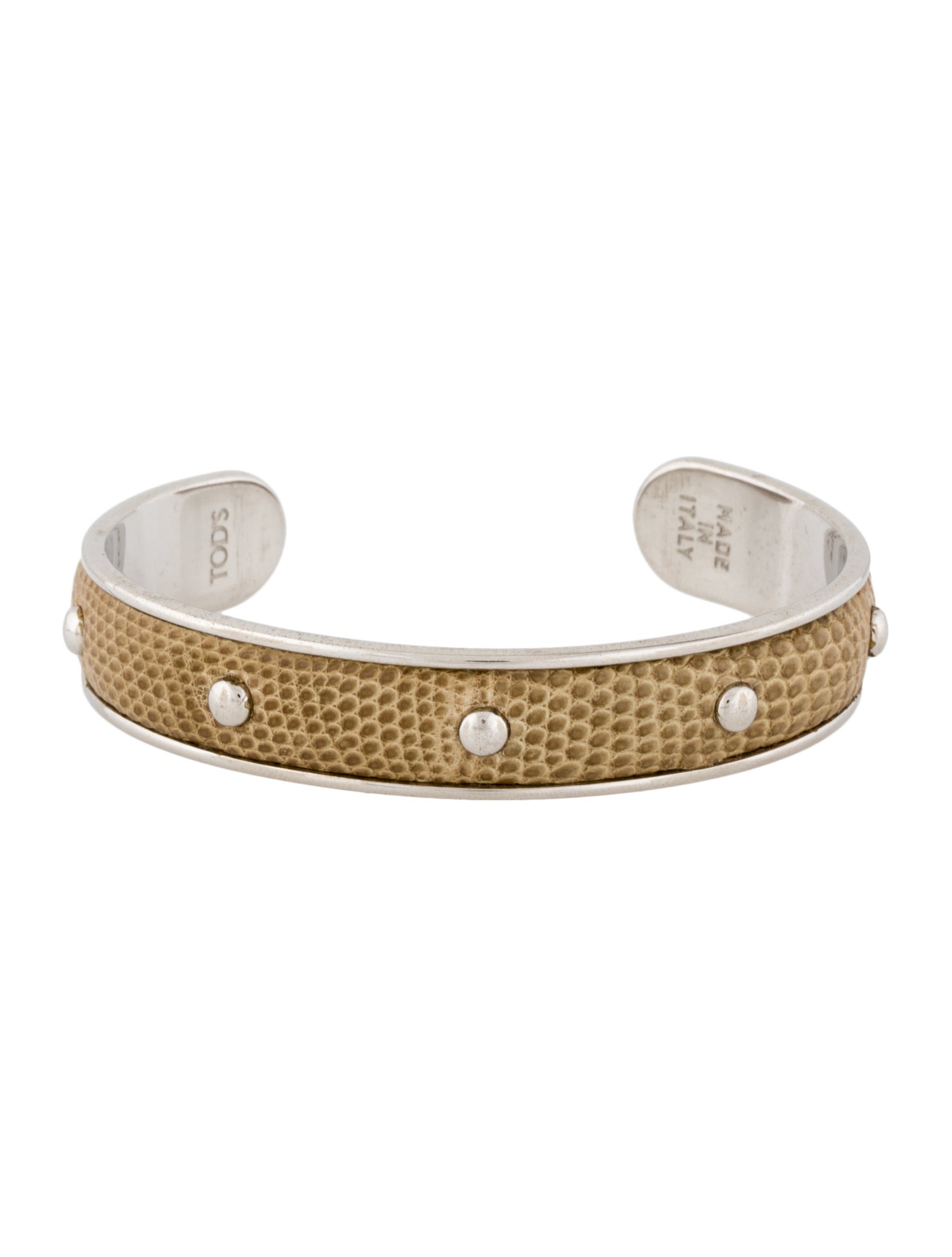 Tod's Embossed Leather Studded Cuff Bracelet - Silver-Tone Metal Cuff, Bracelets - TOD149566 ...