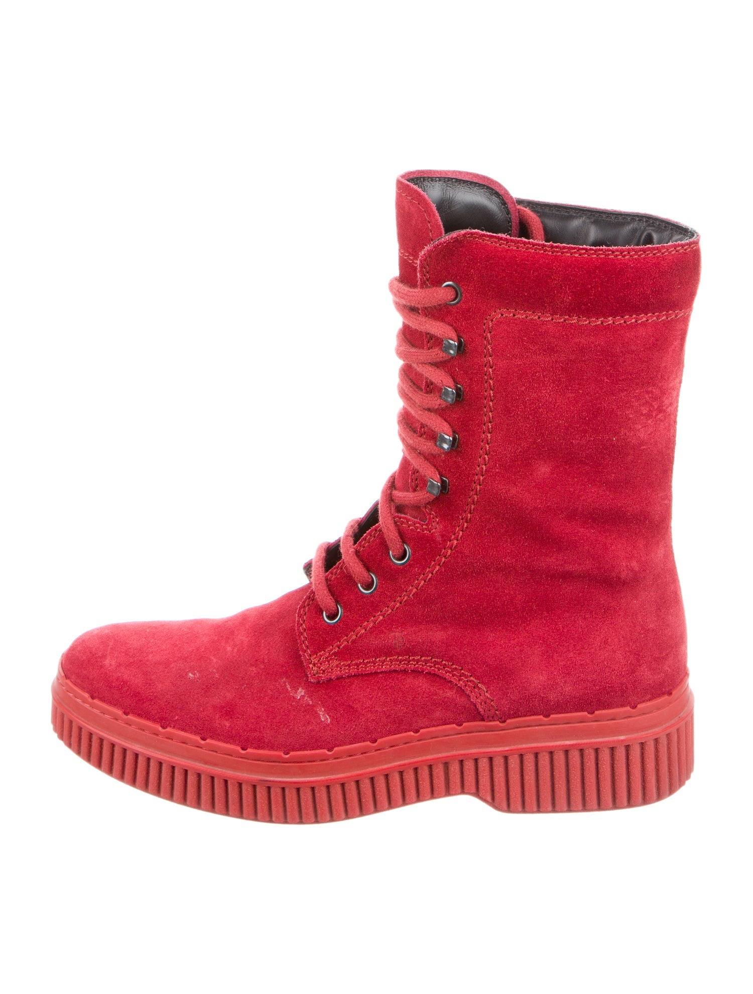 Tod's Suede Combat Boots - Red Boots, Shoes - TOD155827 | The RealReal