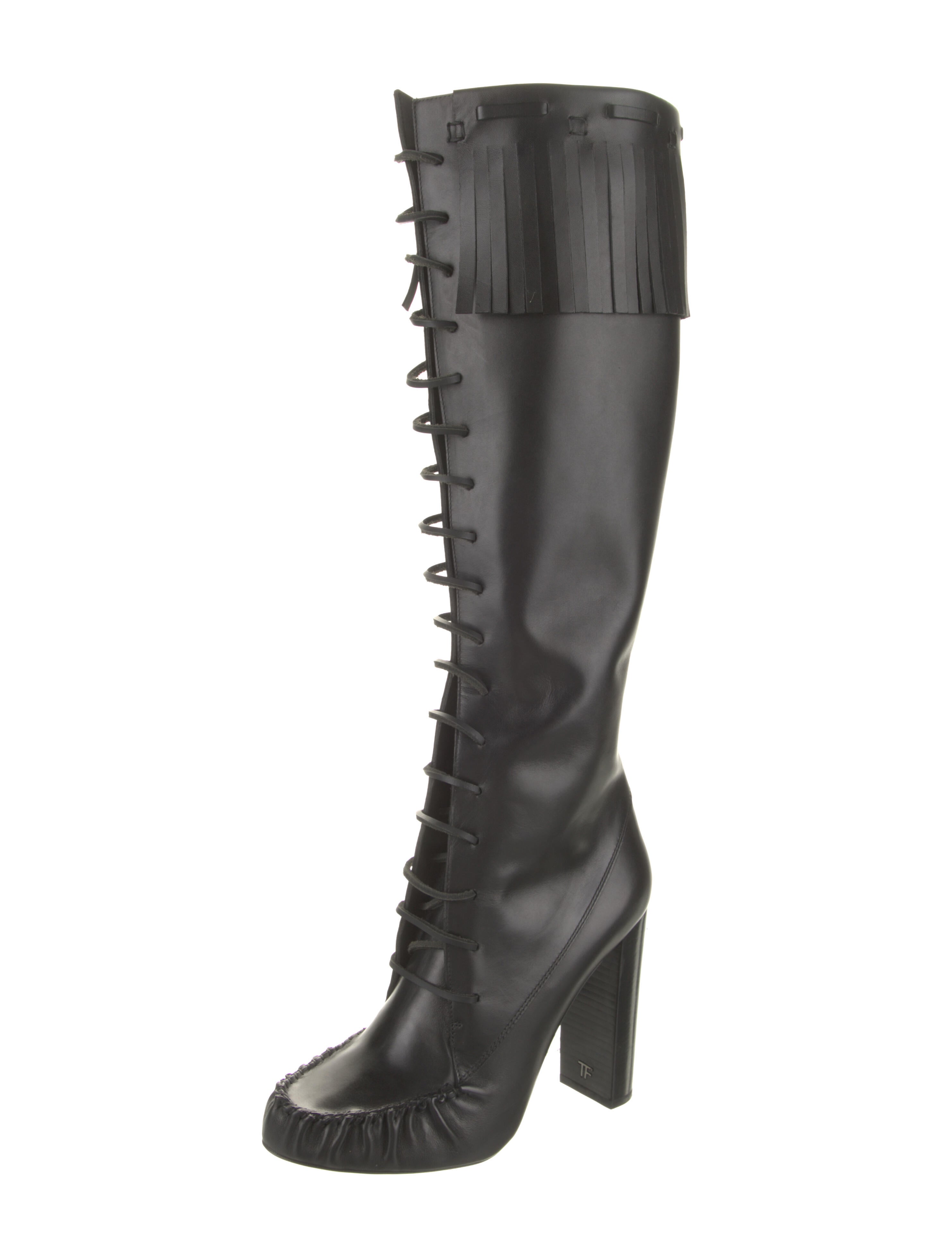 Tom Ford Leather Fringe Trim Accent Lace-Up Boots w/ Tags - Black Boots ...