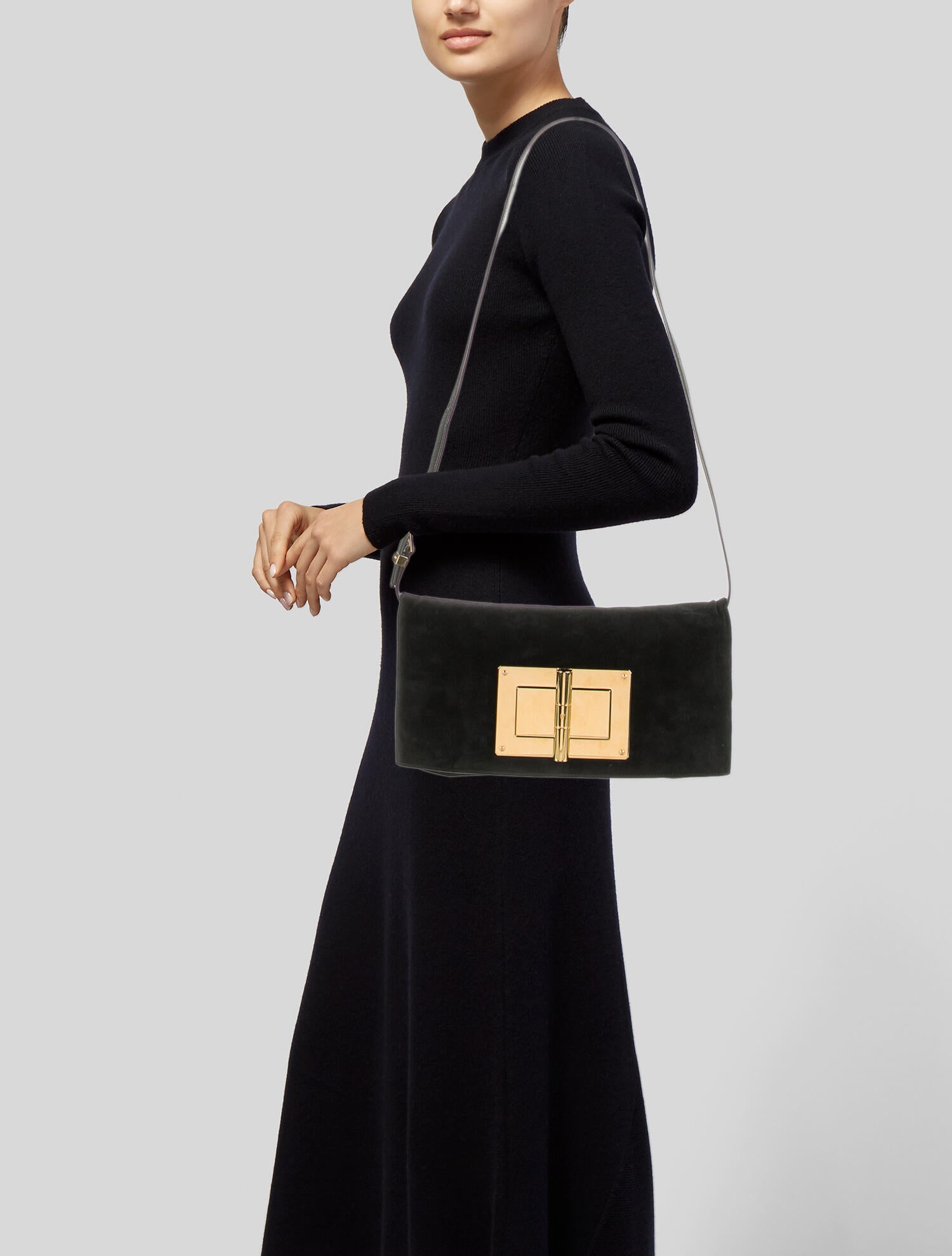 Tom Ford Suede Leather-Trimmed Shoulder Bag - Black Shoulder Bags ...