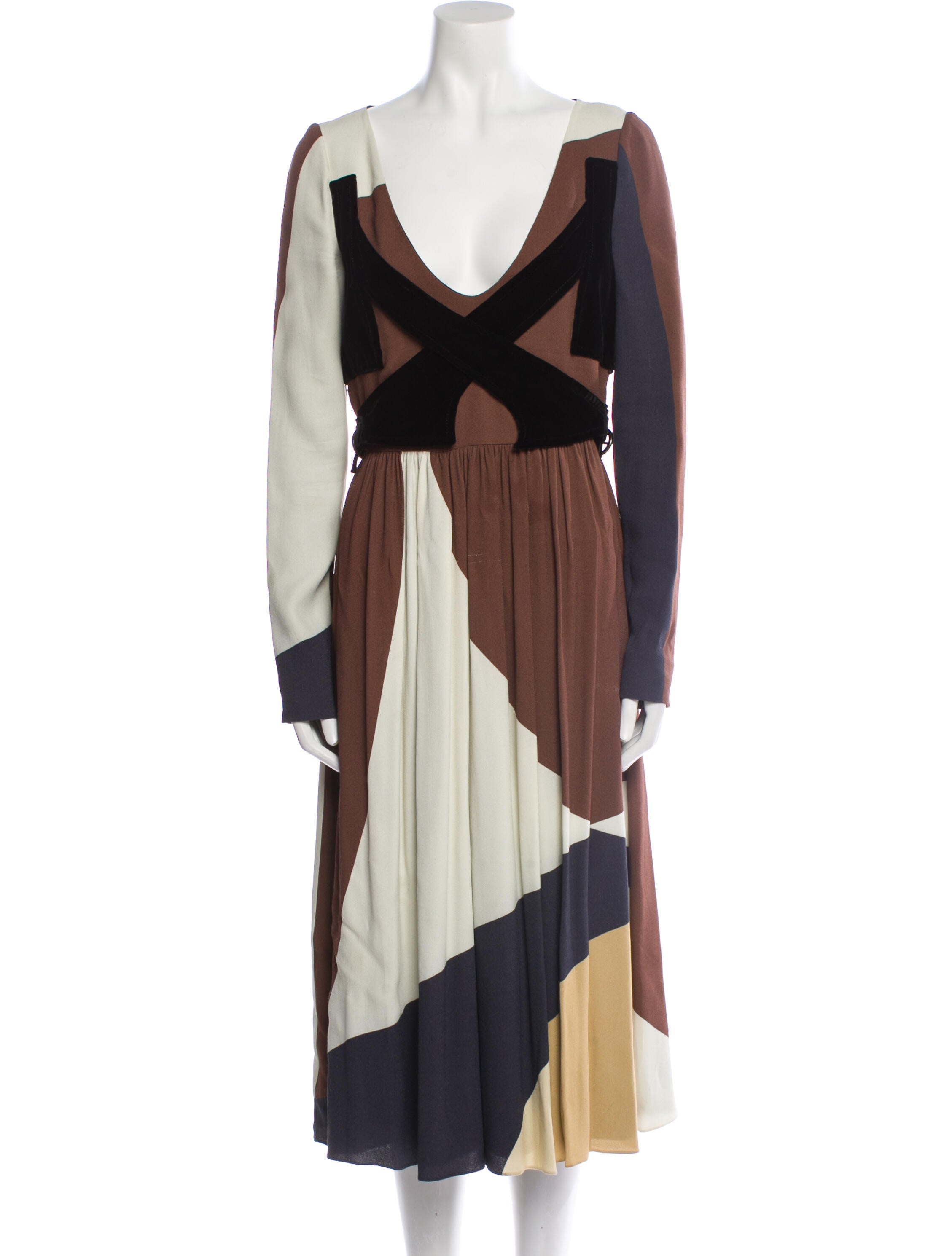Tom Ford Colorblock Pattern Midi Length Dress - Brown Dresses, Clothing ...