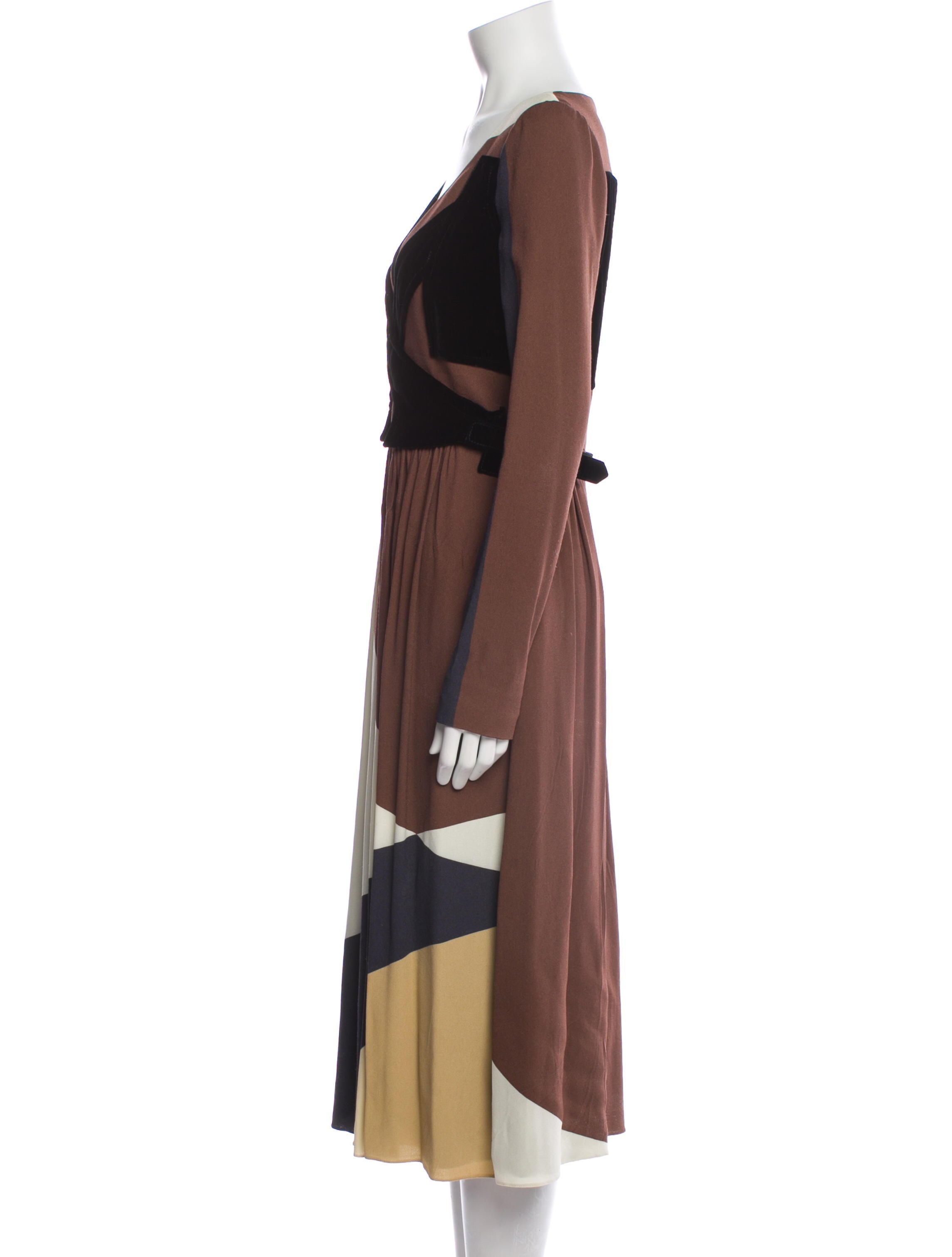 Tom Ford Colorblock Pattern Midi Length Dress - Brown Dresses, Clothing ...