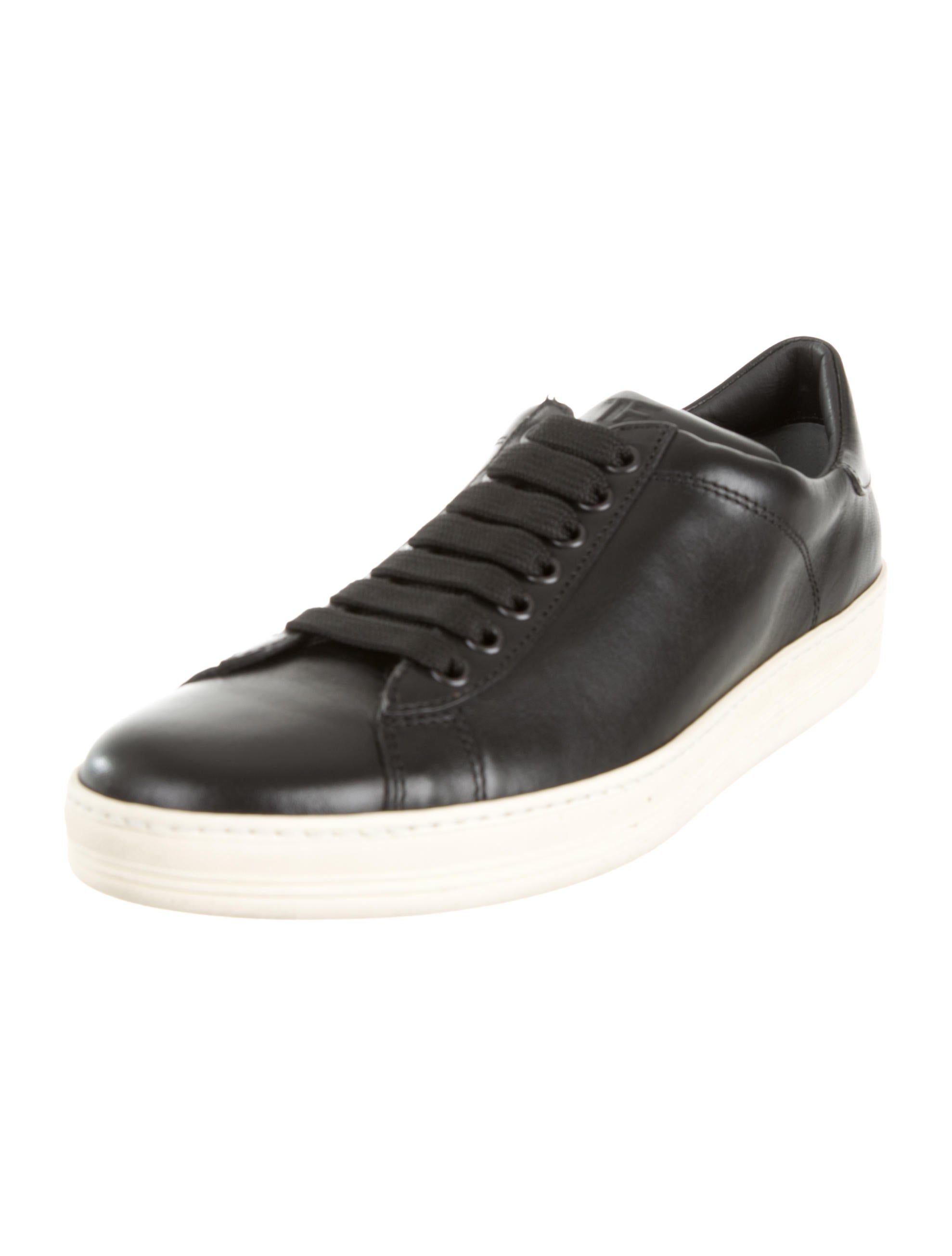 Tom Ford Leather Logo-Embellished Sneakers w/ Tags - Black Sneakers ...