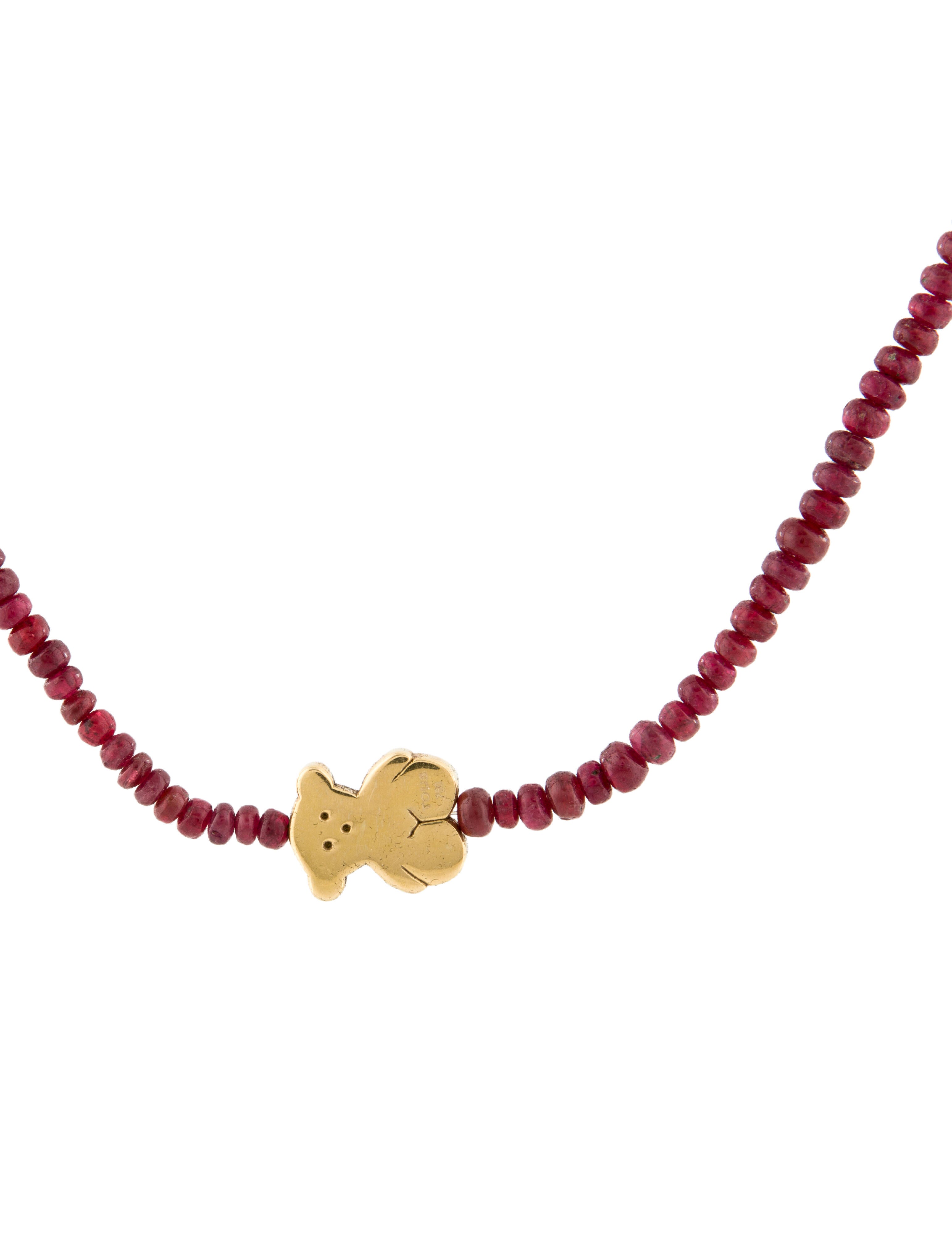 Tous 18K Ruby Bead Bear Pendant Necklace - 18K Yellow Gold Pendant ...