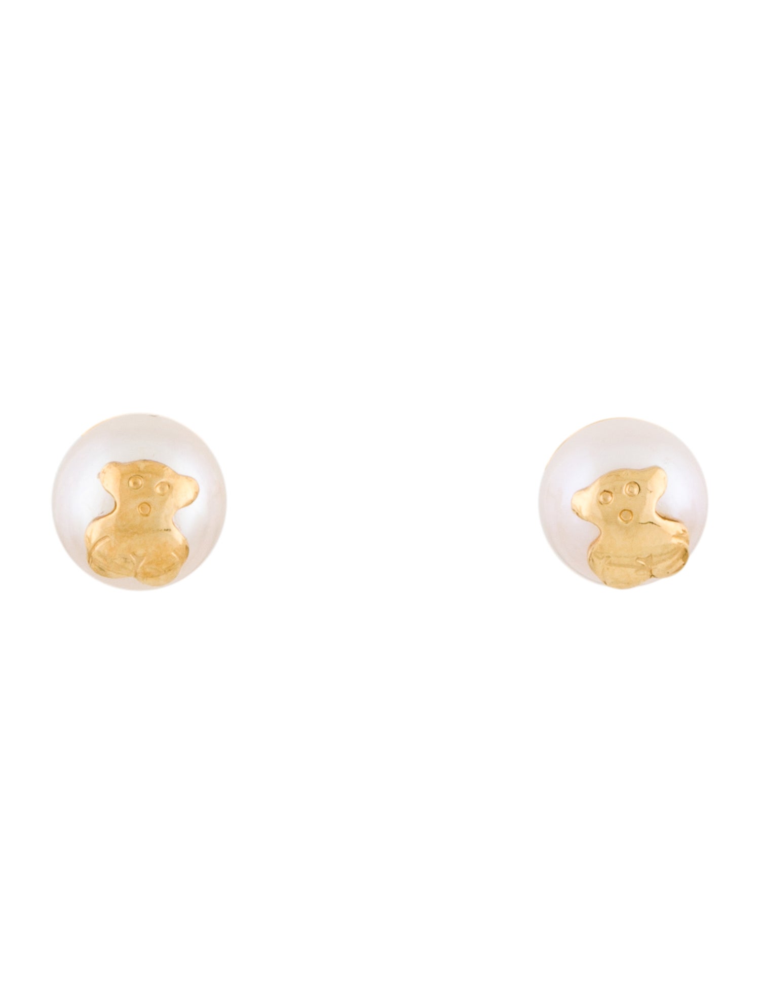 Tous 18K Pearl Bear Stud Earrings - 18K Yellow Gold Stud, Earrings - TOU21377 | The RealReal