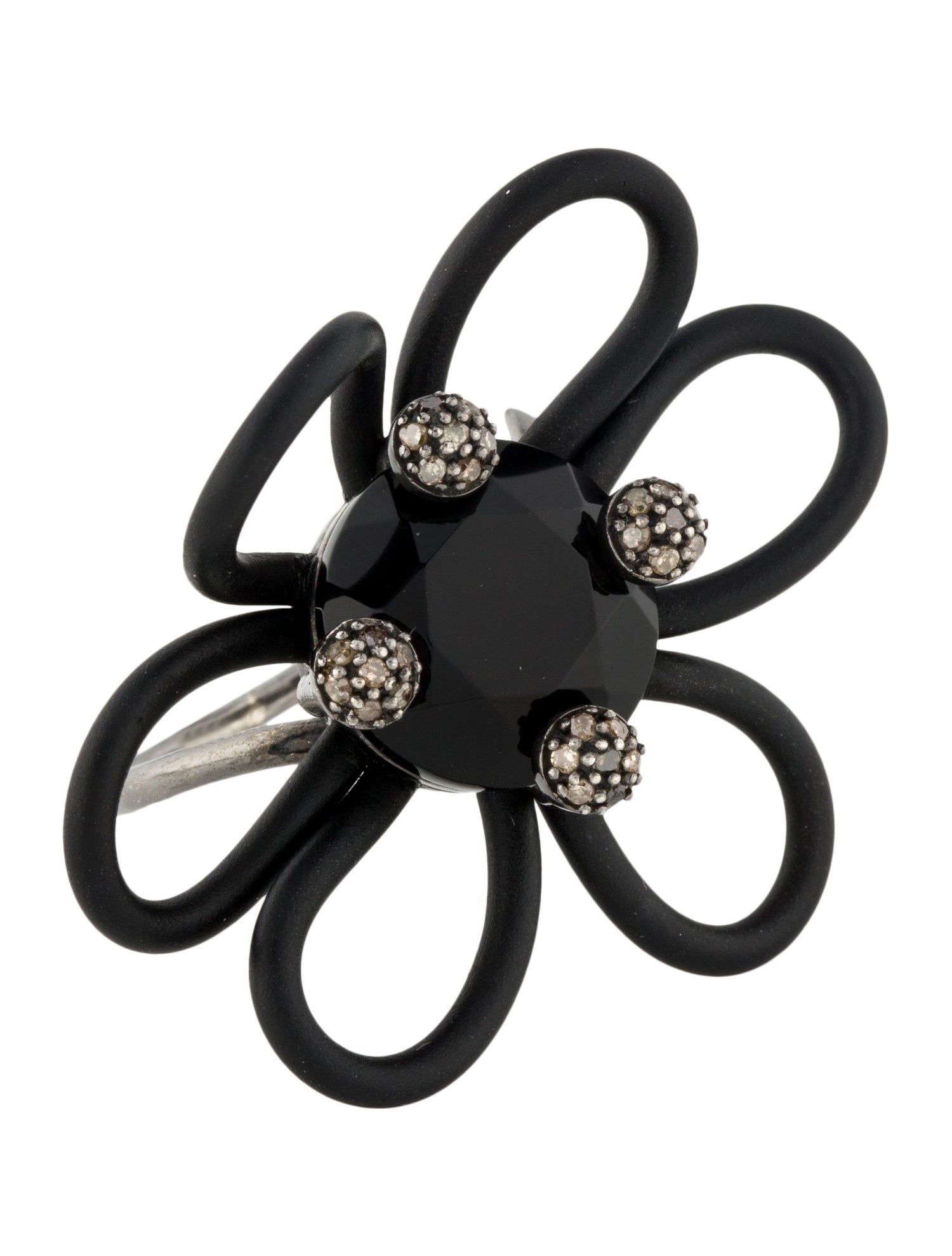 Tous Onyx & Diamond Flower Cocktail Ring - Black, Sterling Silver ...