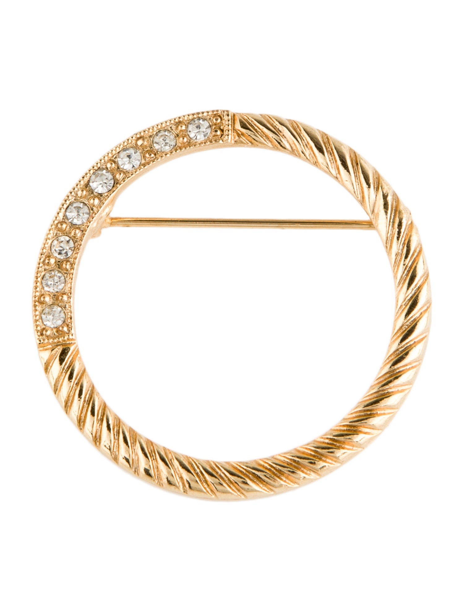 Trifari Crystal Round Brooch - Gold-Tone Metal Pin, Brooches ...
