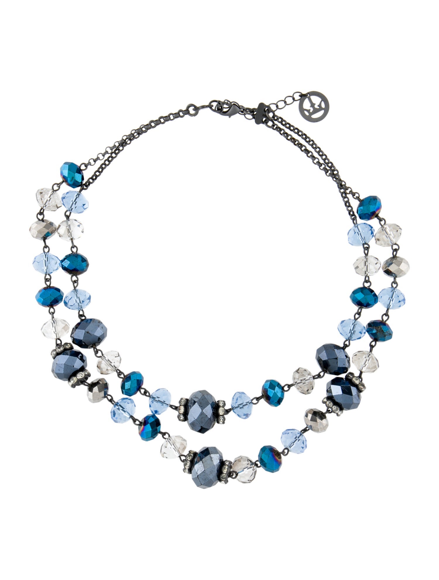 Trifari Bead & Crystal Multistrand Necklace - Silver-Tone Metal Double ...
