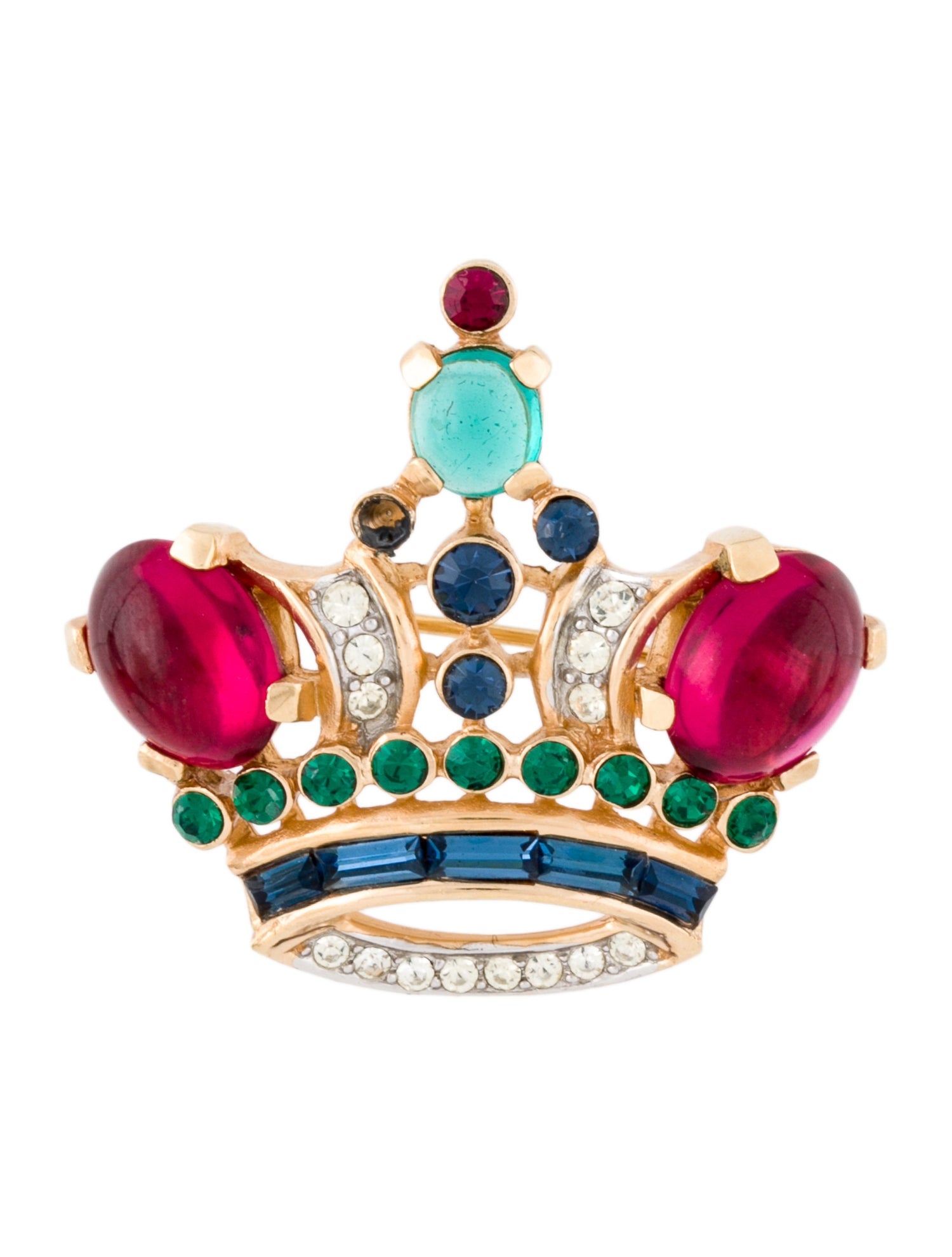 Trifari Vintage Crystal Cabochon Crown Brooch - Gold-Tone Metal Pin ...
