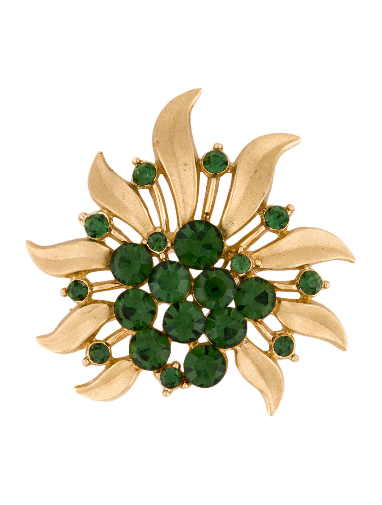 Trifari Crystal Pin Brooch - Green, Gold-Tone Metal Pin, Brooches ...