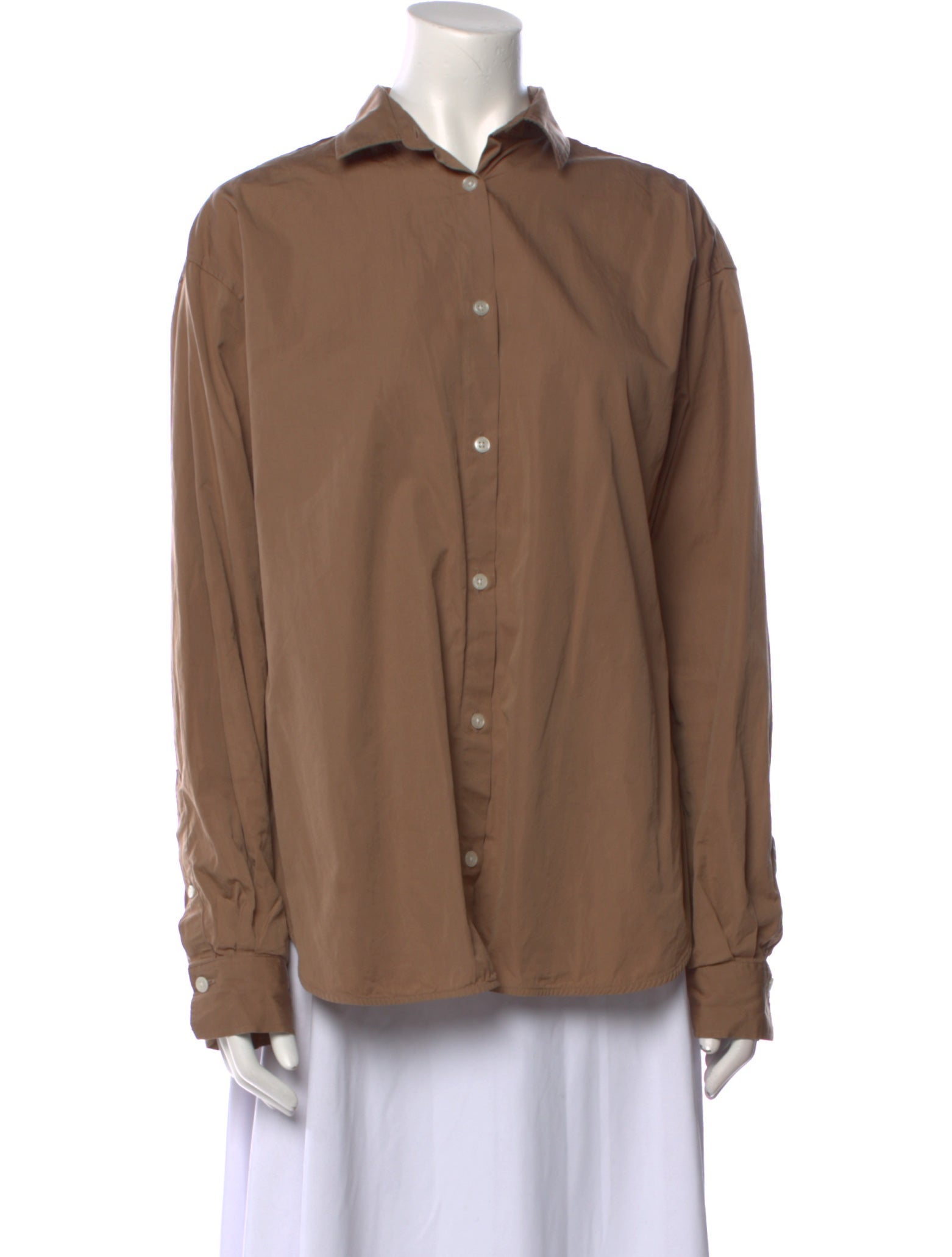 Totême Long Sleeve Button-Up Top - Brown Tops, Clothing - TTM28451 ...