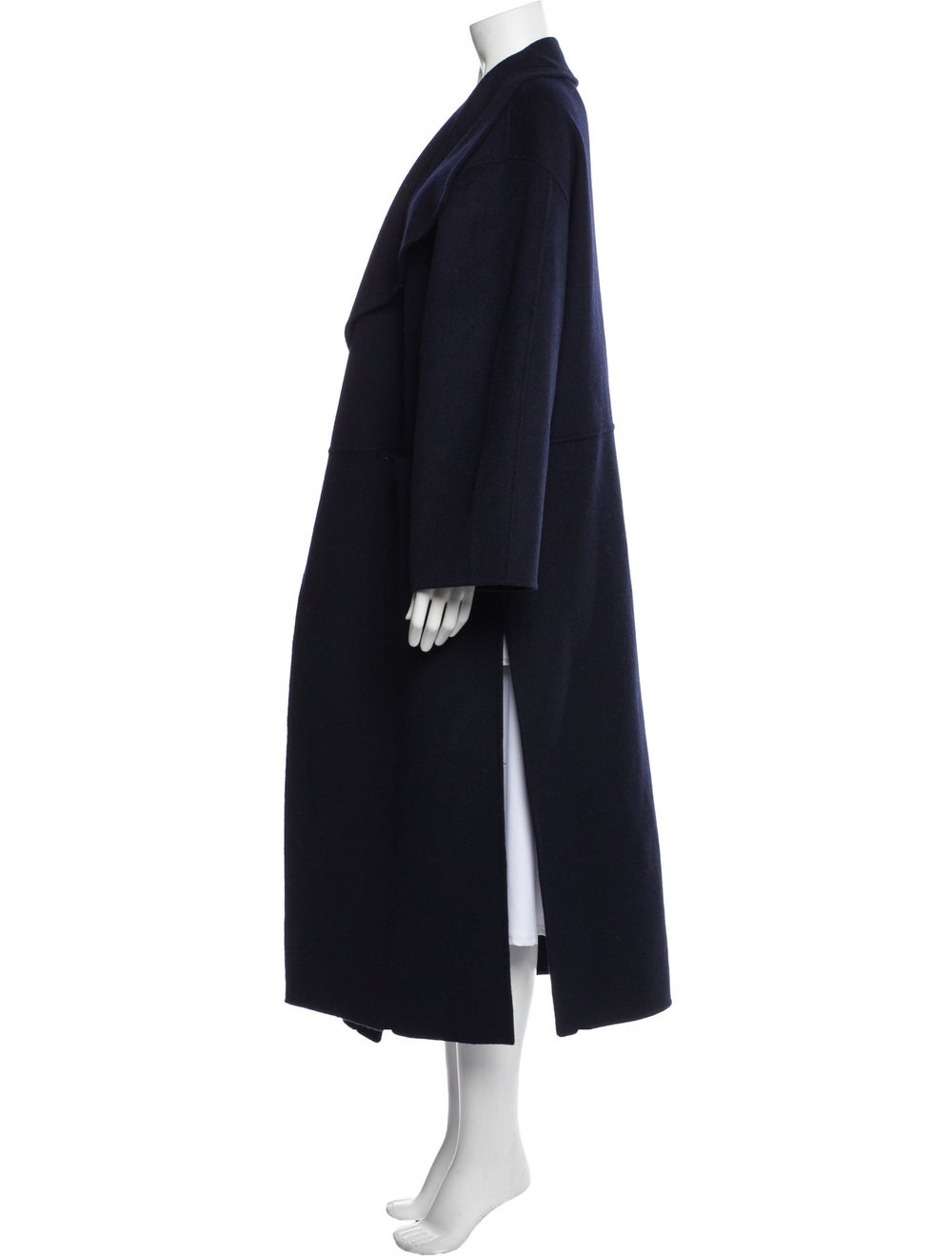 Toteme Wool Coat Blue Shawl Collar Long Slit Pockets … - Gem