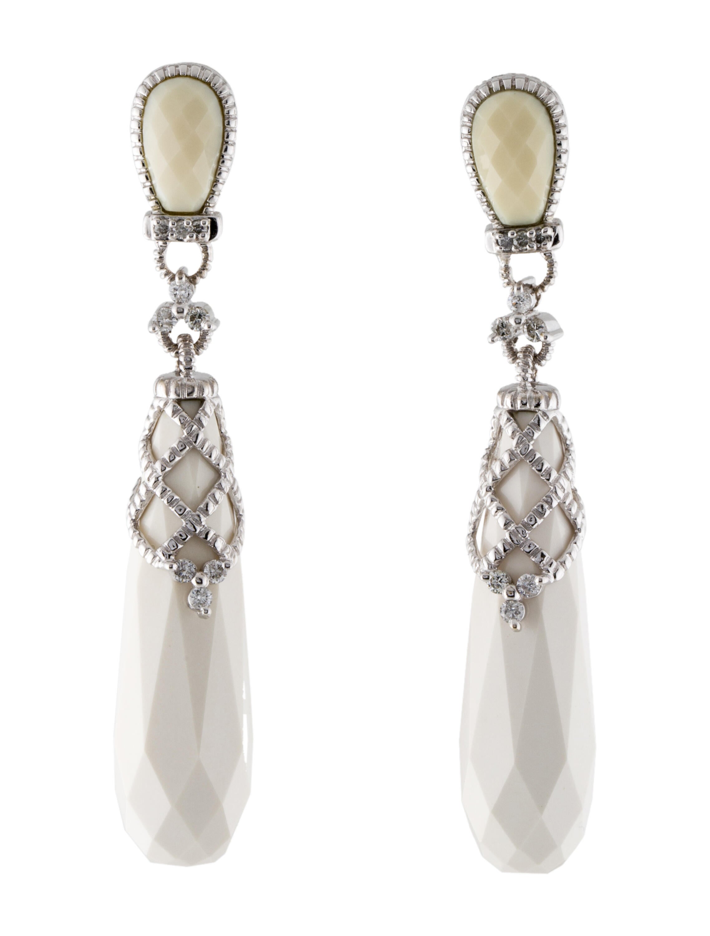 Judith Ripka 18K White Agate & Diamond Drop Earring - Rhodium-Plated ...
