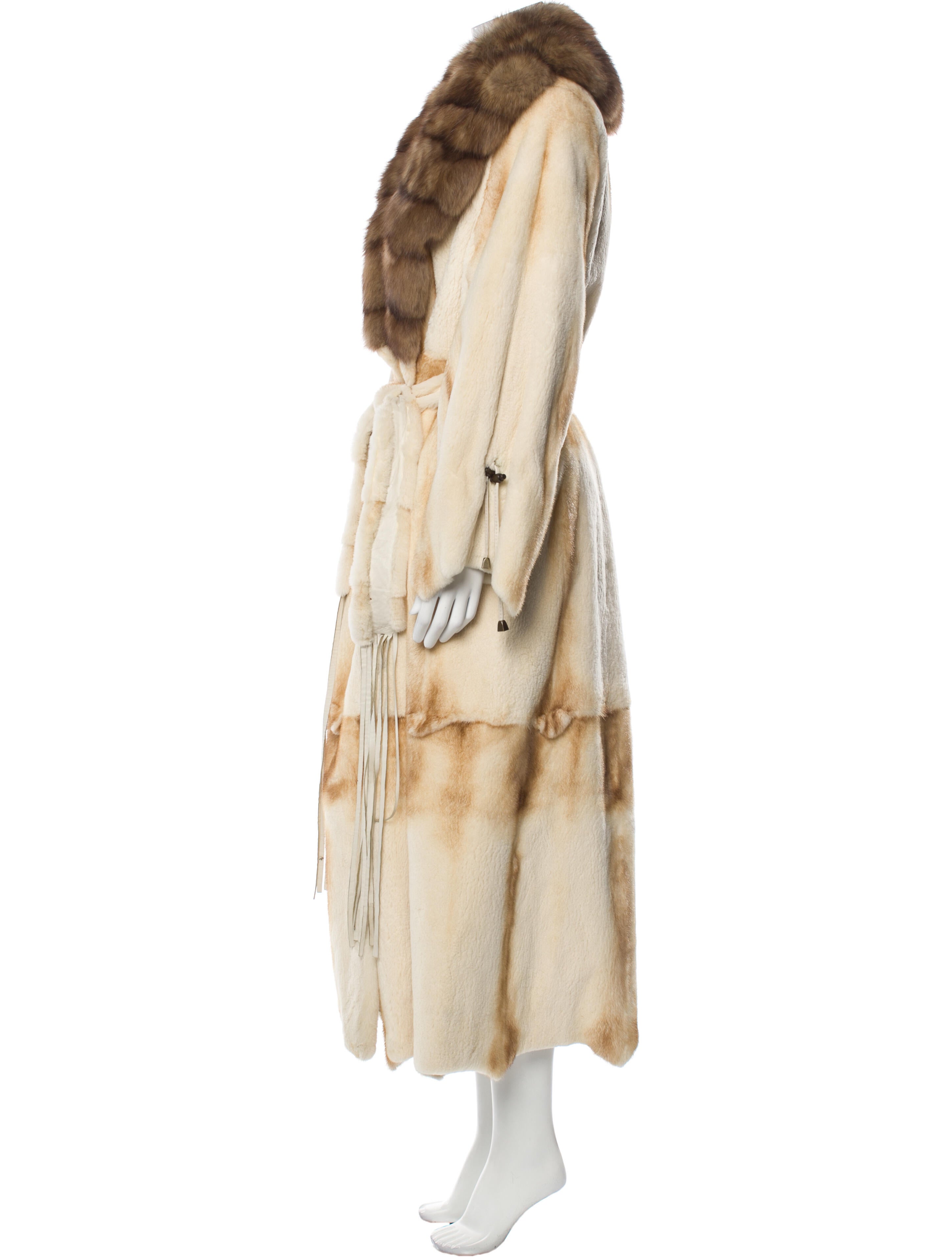 Day Furs Colorblock Pattern Fur Coat - Neutrals Coats, Clothing ...