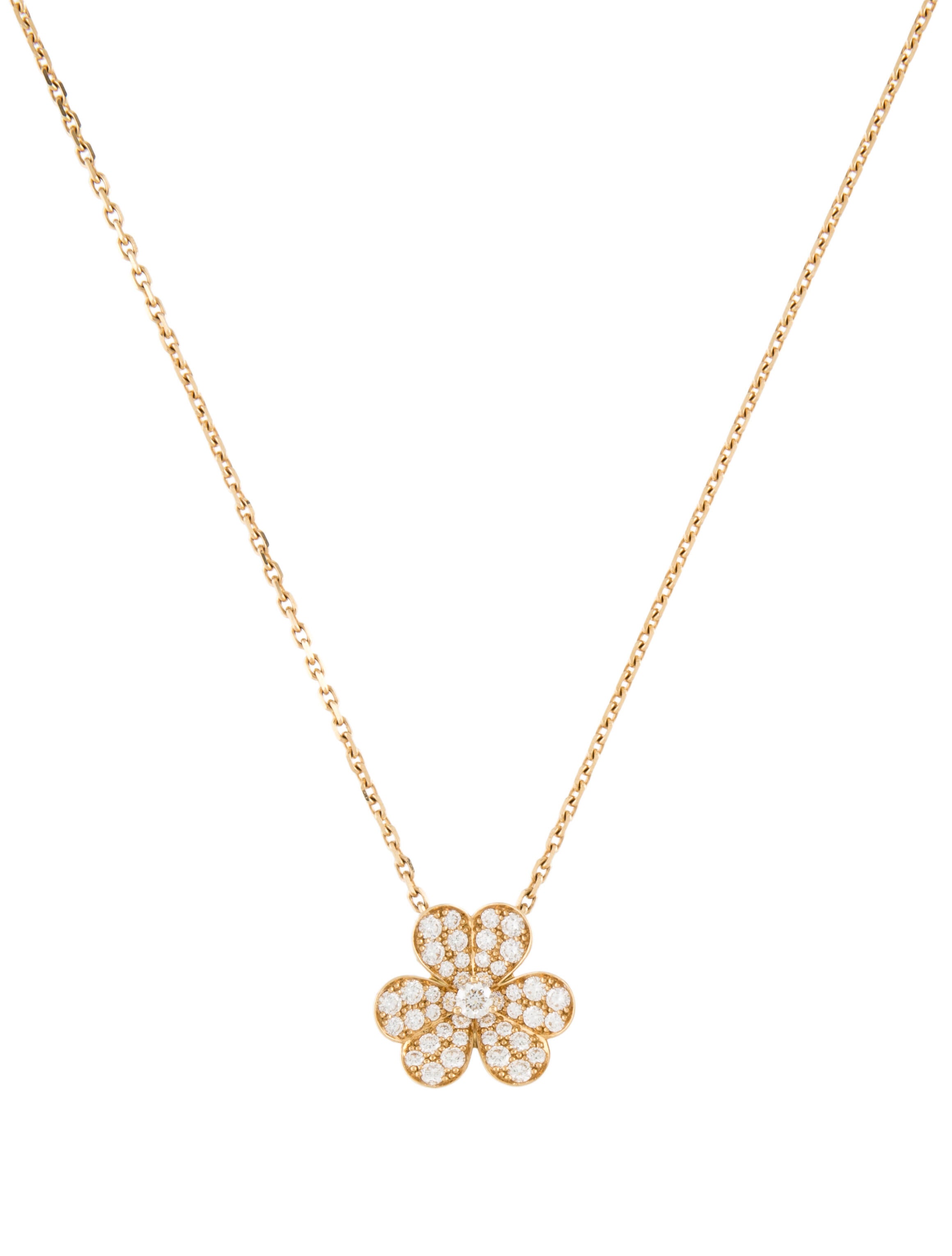Van Cleef & Arpels Mini Lotus Openwork Necklace - Rhodium-Plated 18K ...