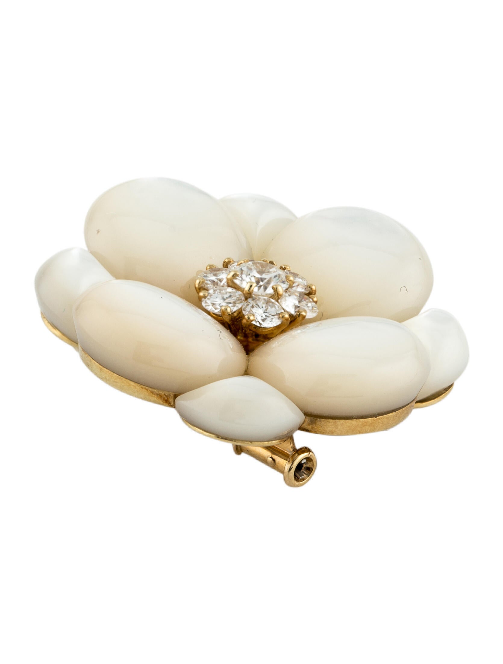 Van Cleef & Arpels Vintage 18K Mother of Pearl & Diamond Brooch - 18K ...