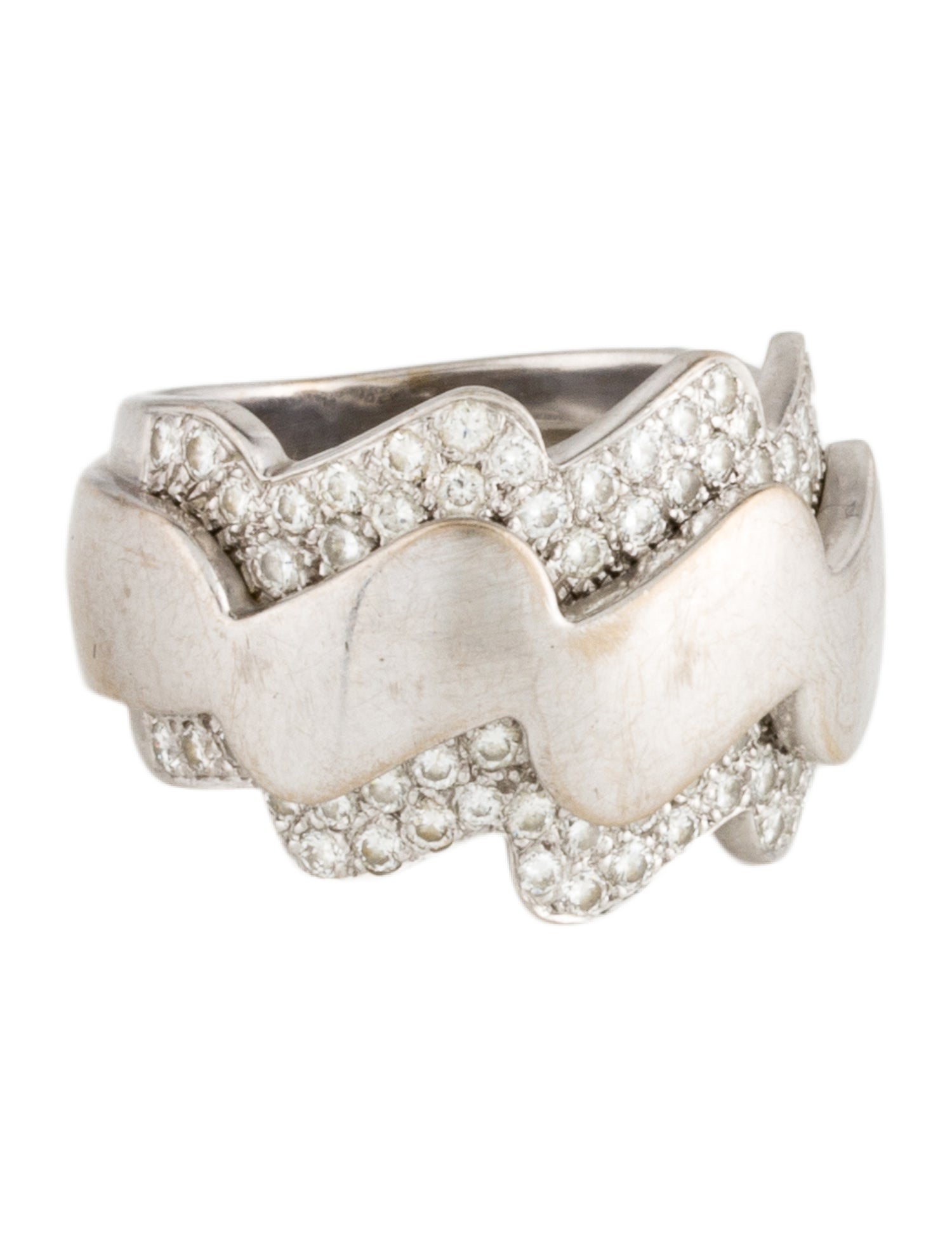 Van Cleef & Arpels Vintage Diamond Wave Ring - 18K White Gold Band ...
