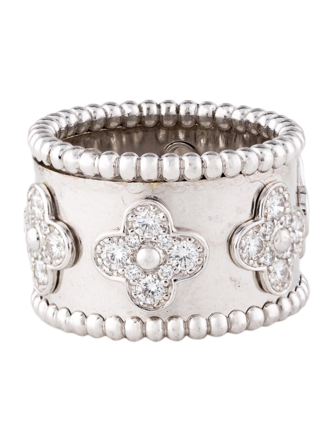 Van Cleef & Arpels Large Model Perlée Clover Ring - Rhodium-Plated 18K ...