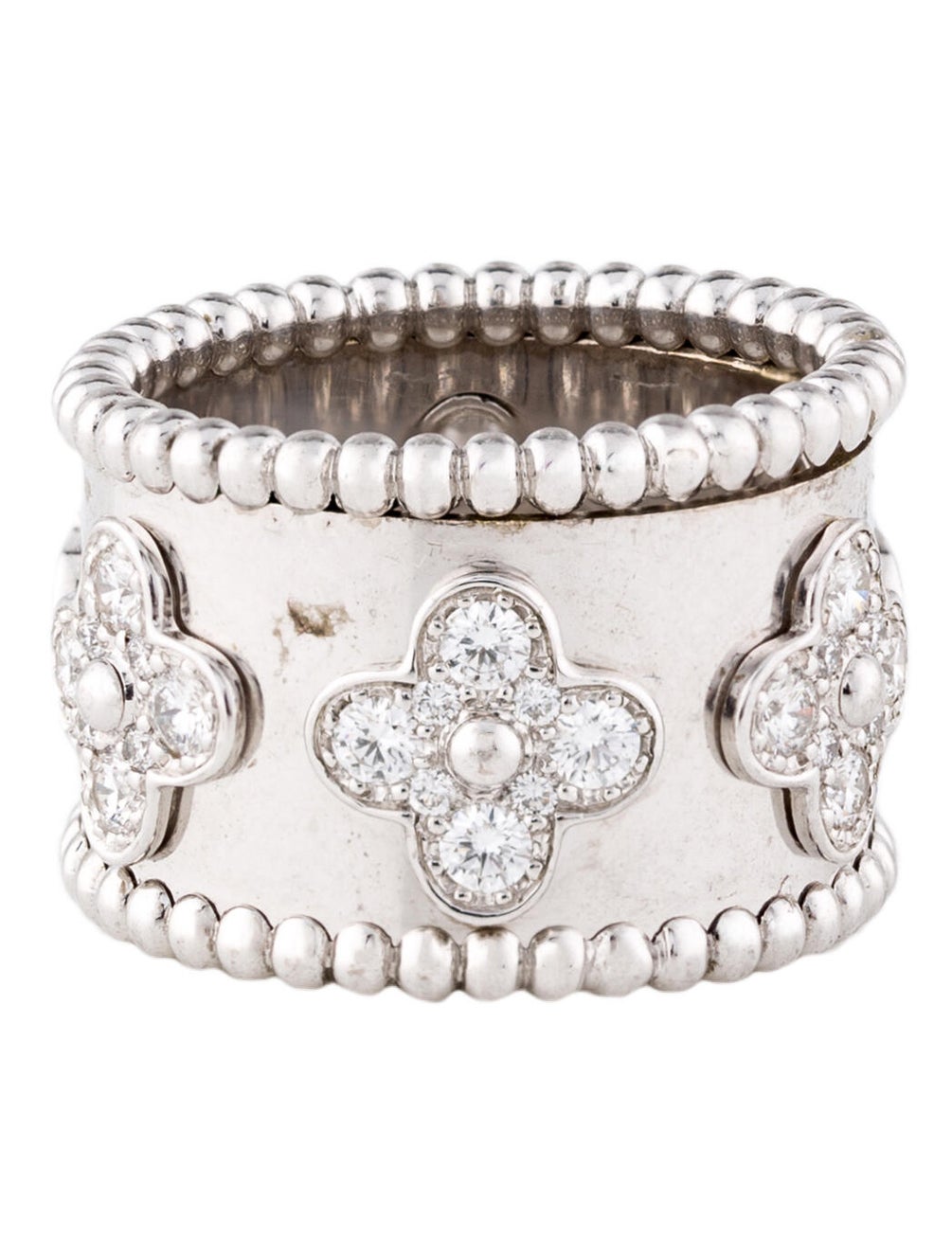 Van Cleef & Arpels Large Model Perlée Clover Ring - Rhodium-Plated 18K ...