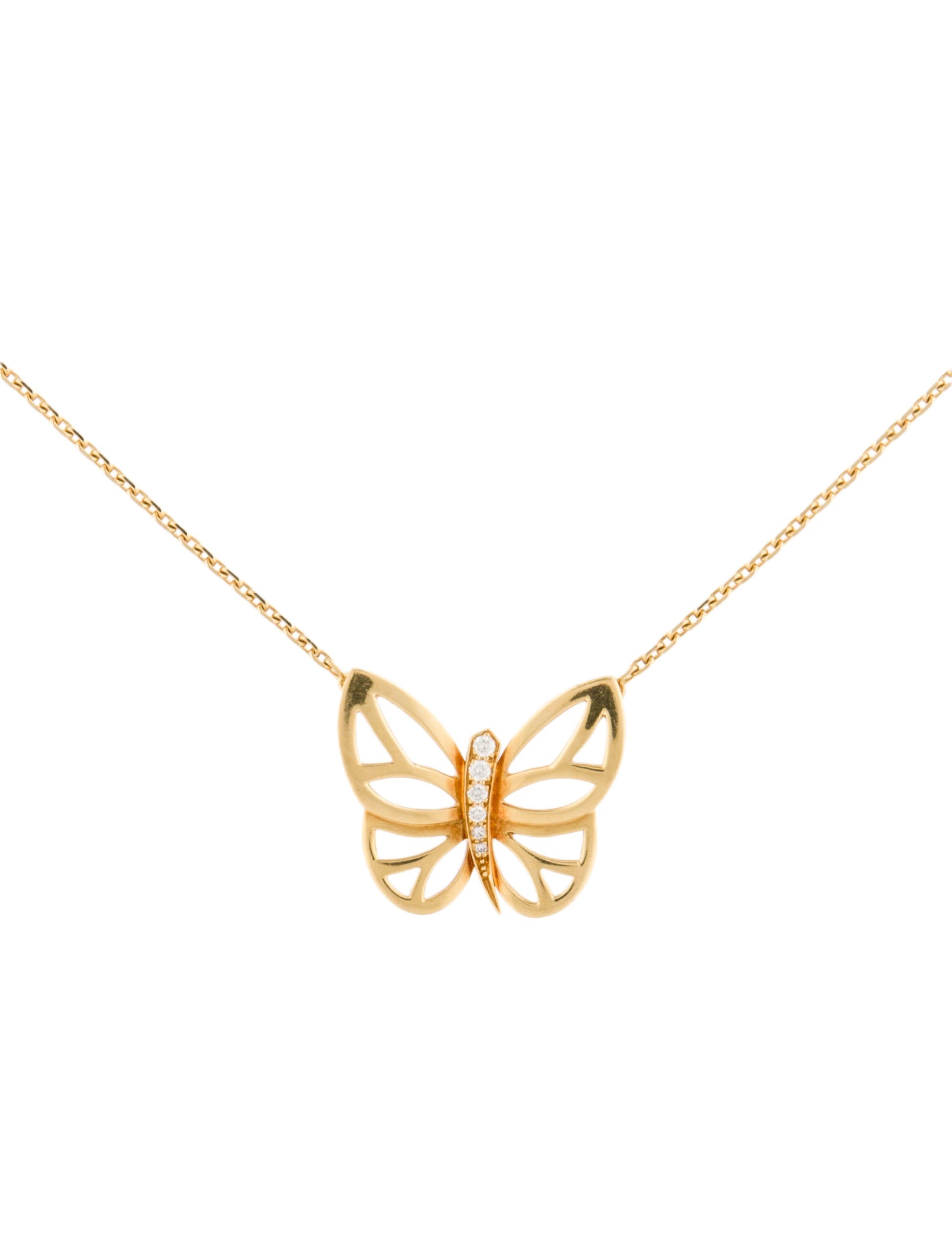 Van Cleef & Arpels 18K Diamond Papillon Pendant Necklace - 18K Yellow ...