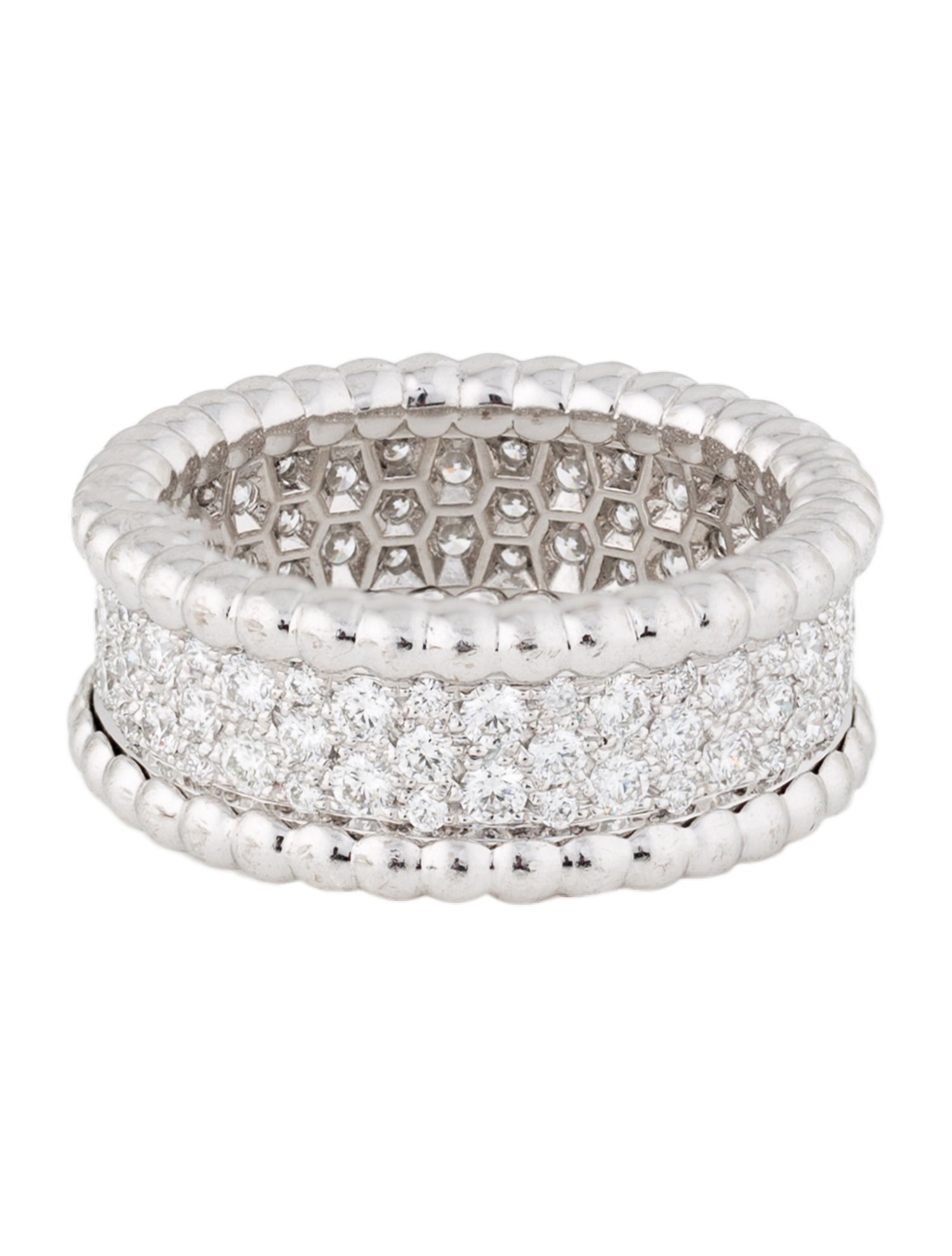 Van Cleef & Arpels 3 Row Perlée Diamond Ring - Rhodium-Plated 18K White ...