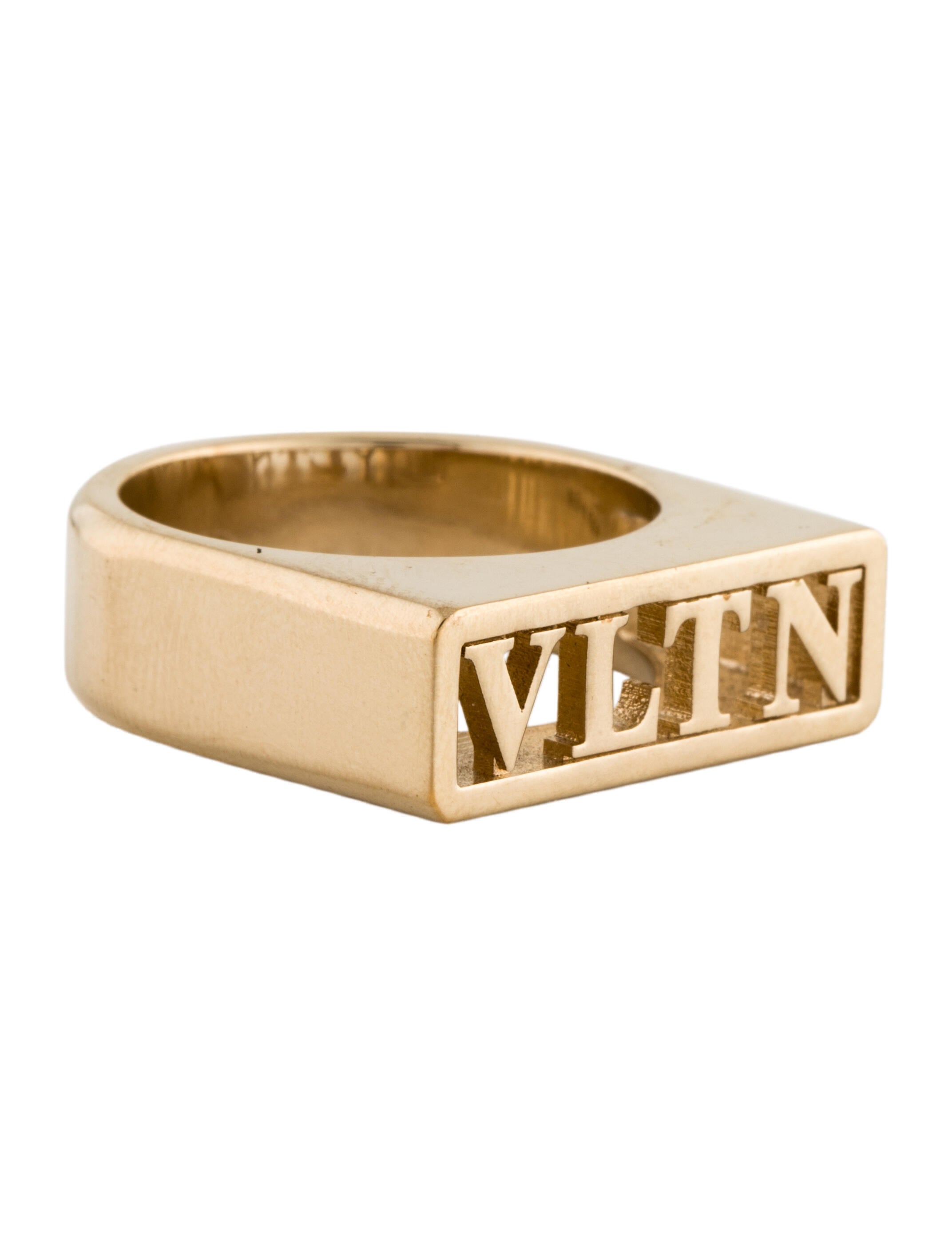 Valentino Garavani Logo Ring - Gold-Tone Metal Signet Ring, Rings ...