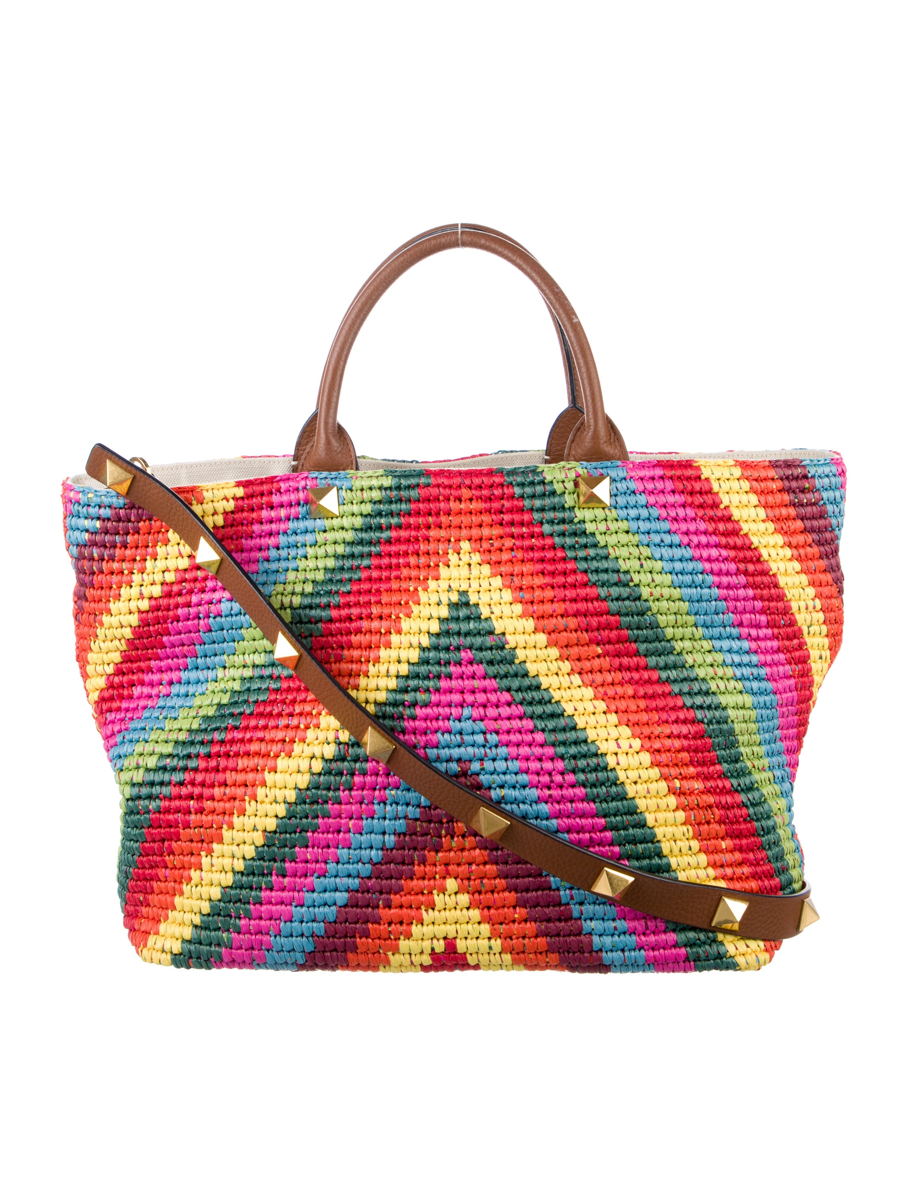 Valentino Rockstud Raffia Tote Bag - Totes, Handbags - VAL311065 | The ...