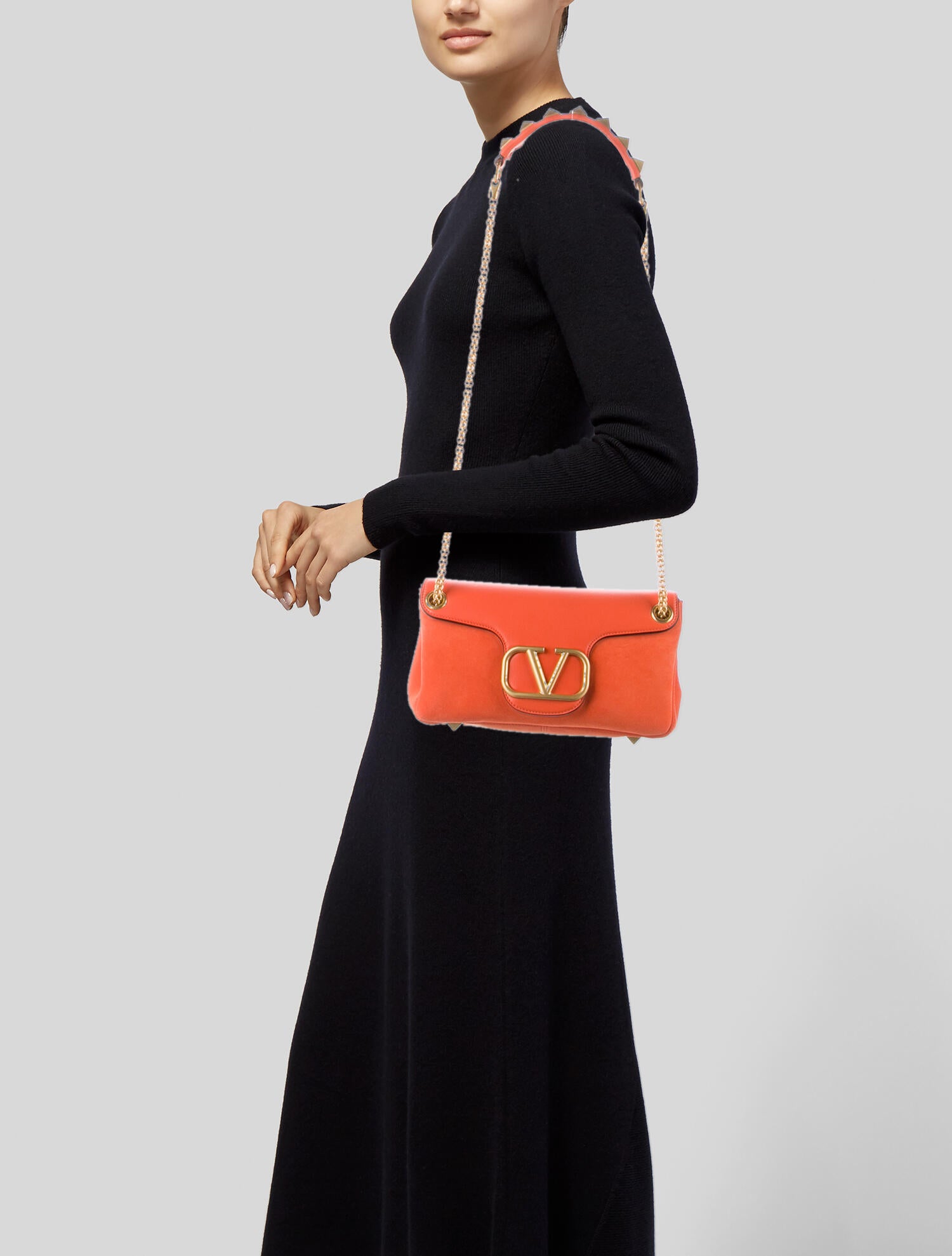 Valentino V Logo Stud Sign Shoulder Bag - Orange Shoulder Bags ...