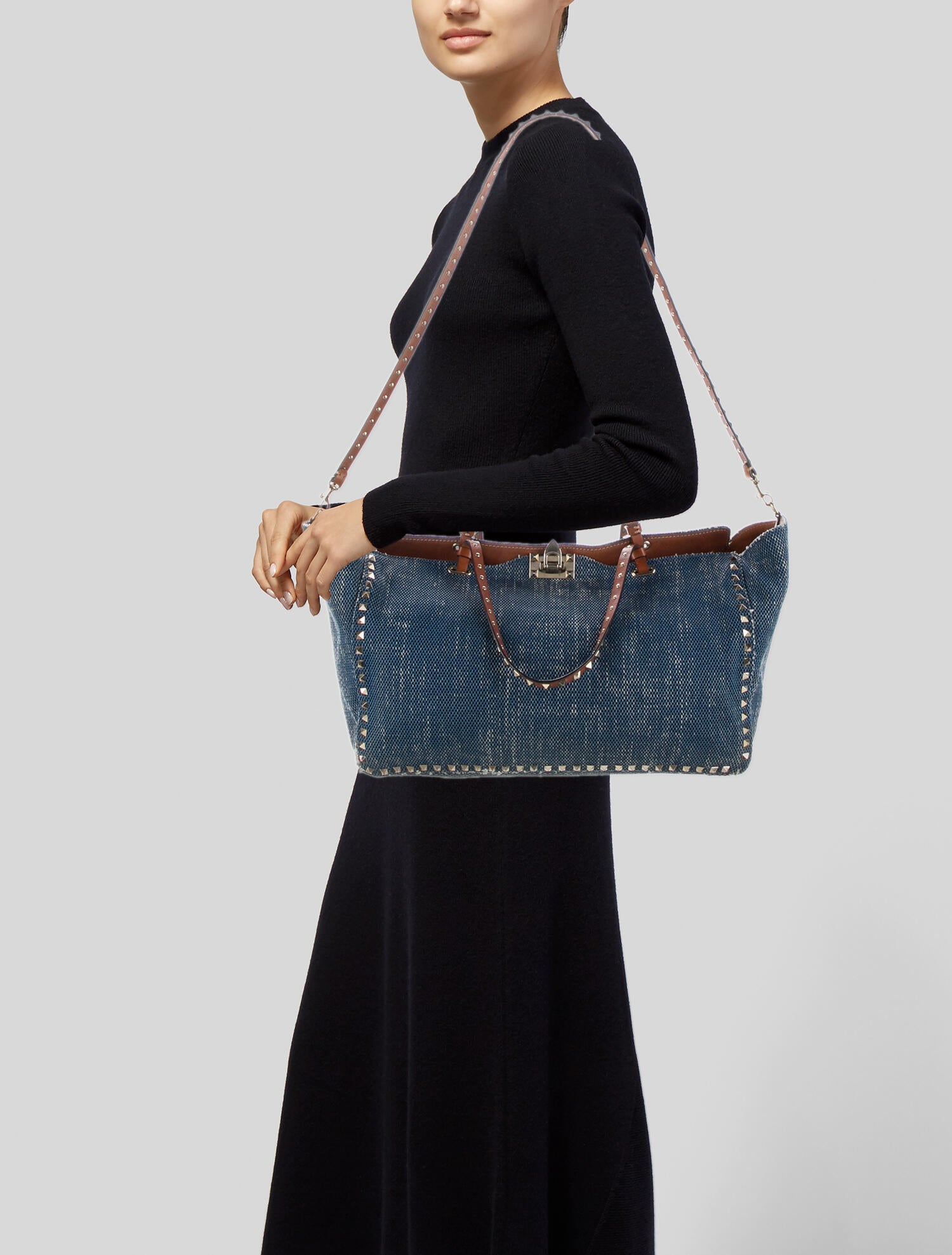 Valentino Denim Rockstud Trapeze Tote Bag - Blue Totes, Handbags ...