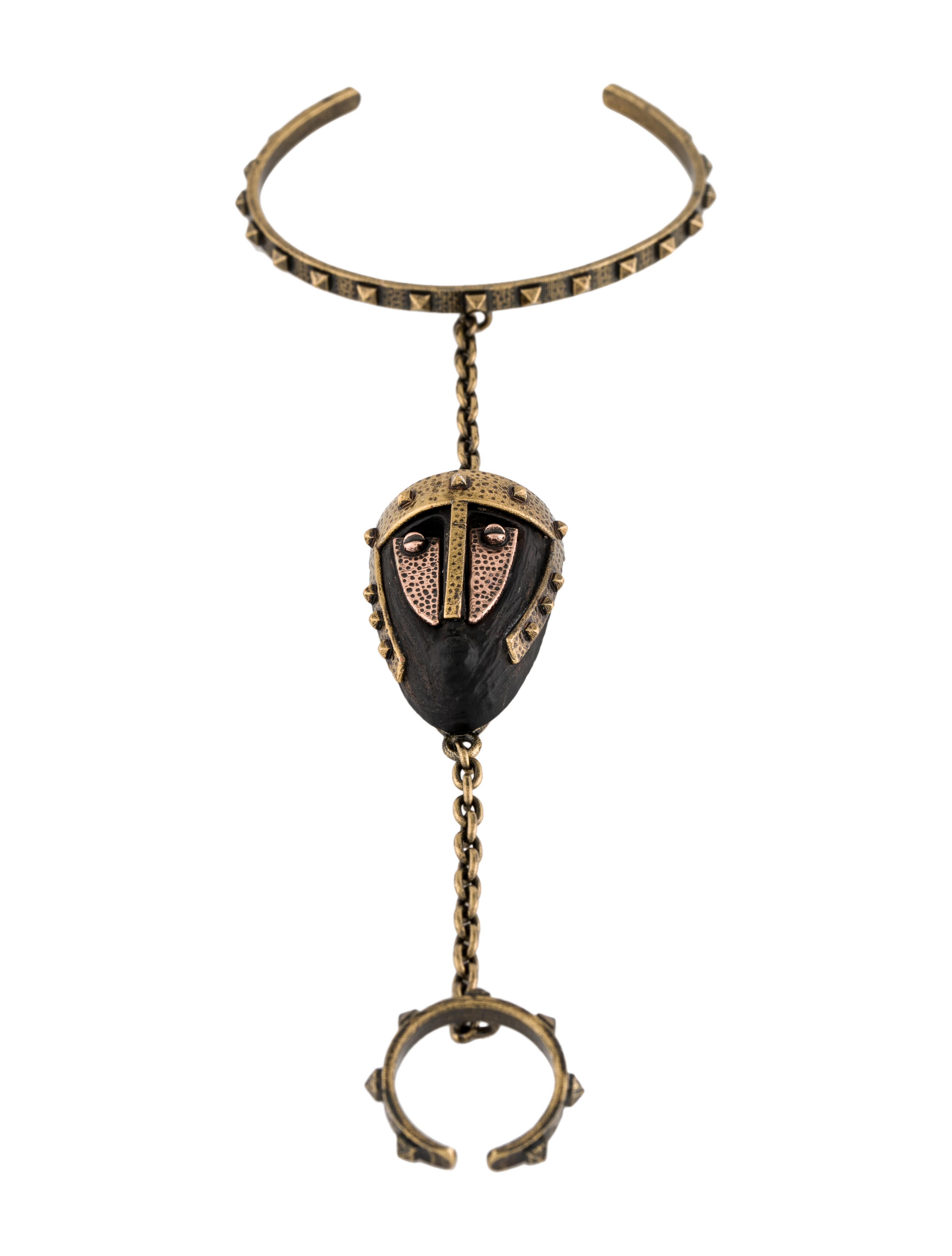 Valentino Mask Hand Chain - Black, Gold-Tone Metal - VAL321648 | The ...
