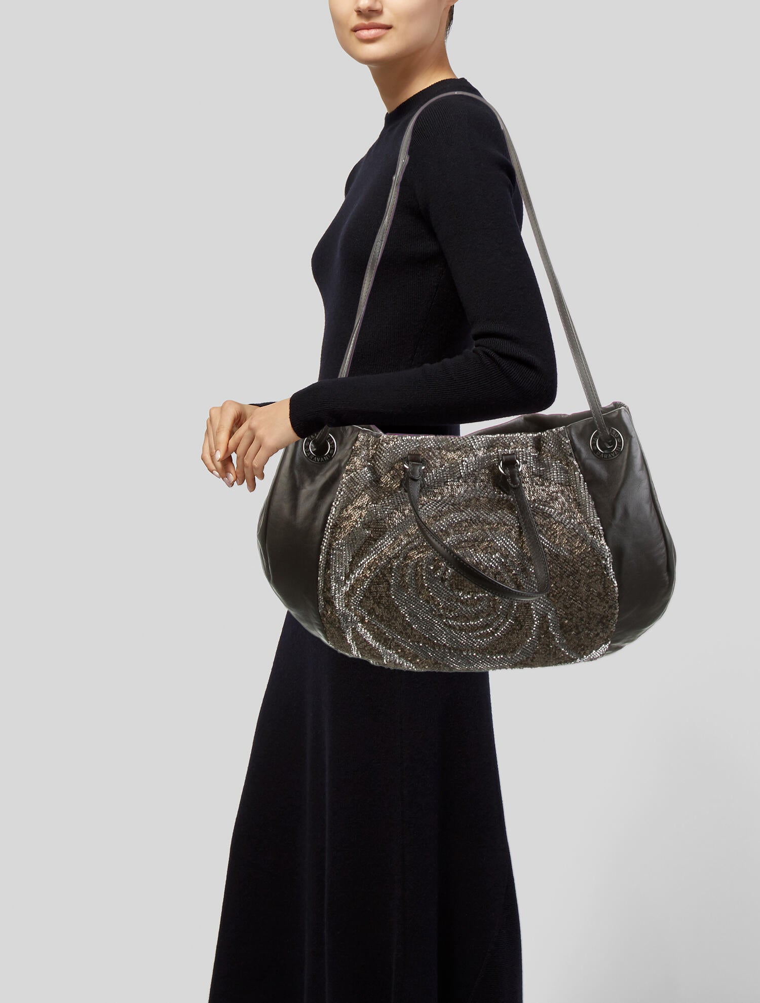 Valentino Large Leather Sequin Embellished Tote Bag - Black Totes ...