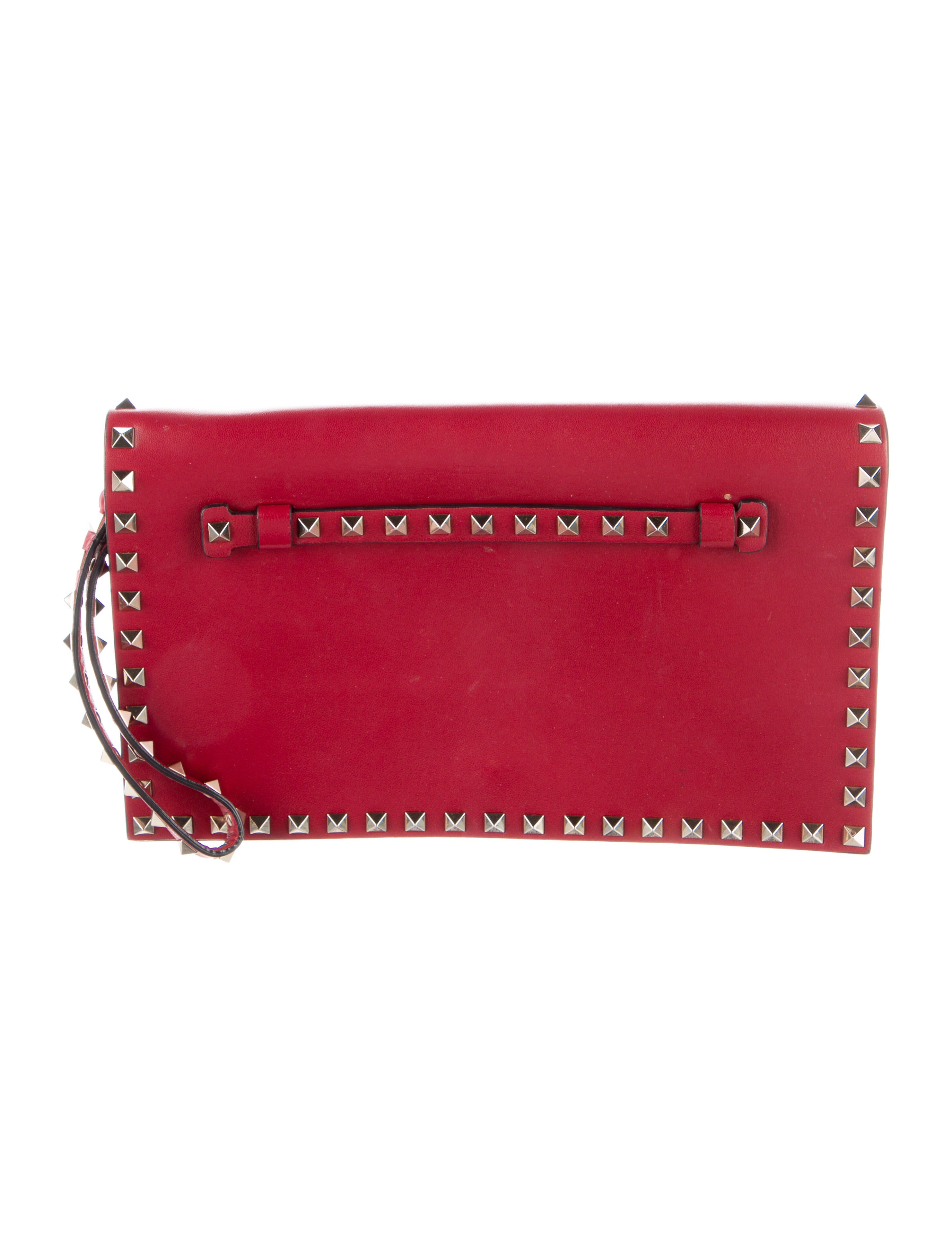 Valentino Leather Rockstud Clutch - Red Clutches, Handbags - VAL334413 ...