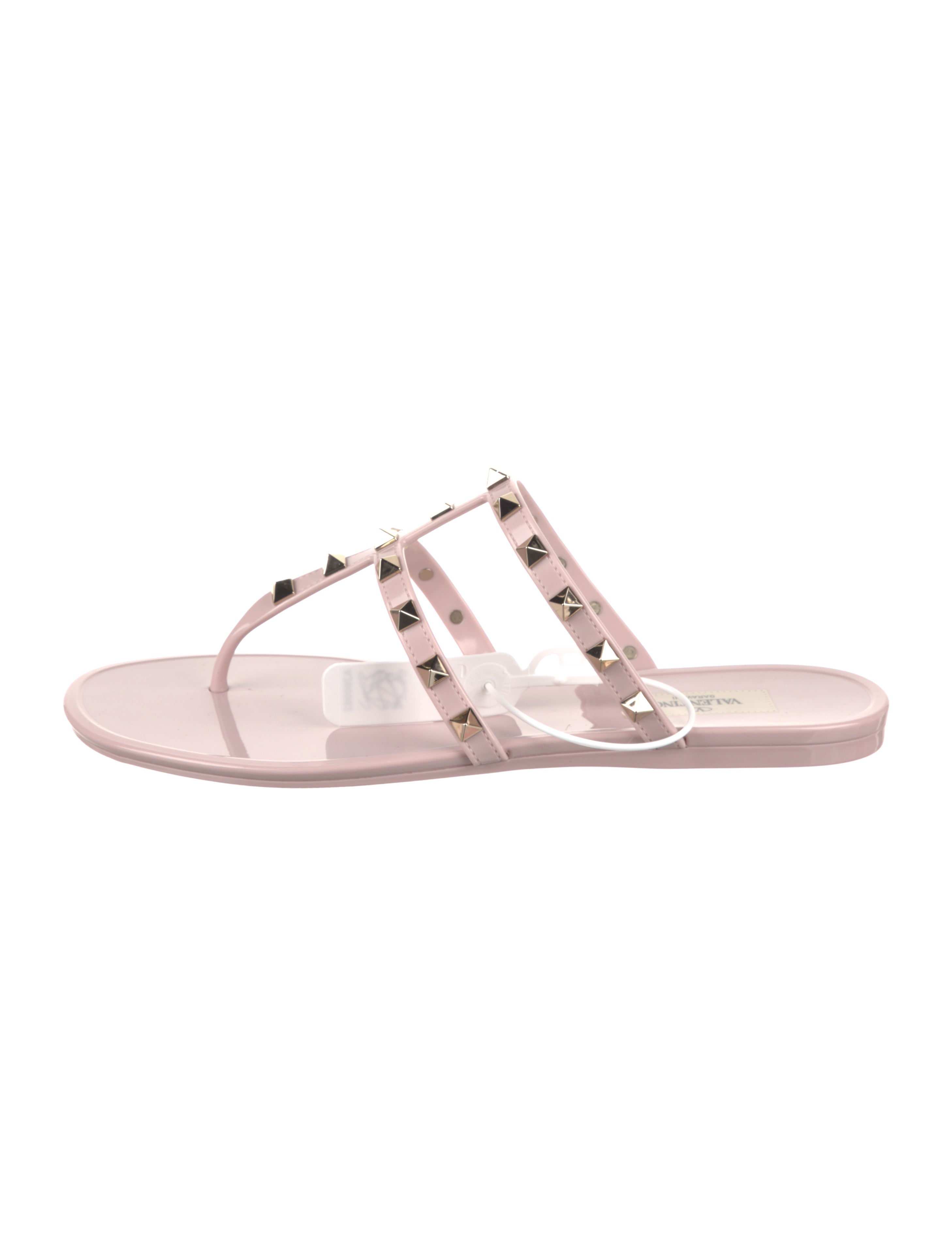 Valentino Rubber Studded Accents T-Strap Sandals w/ Tags - Pink Sandals ...