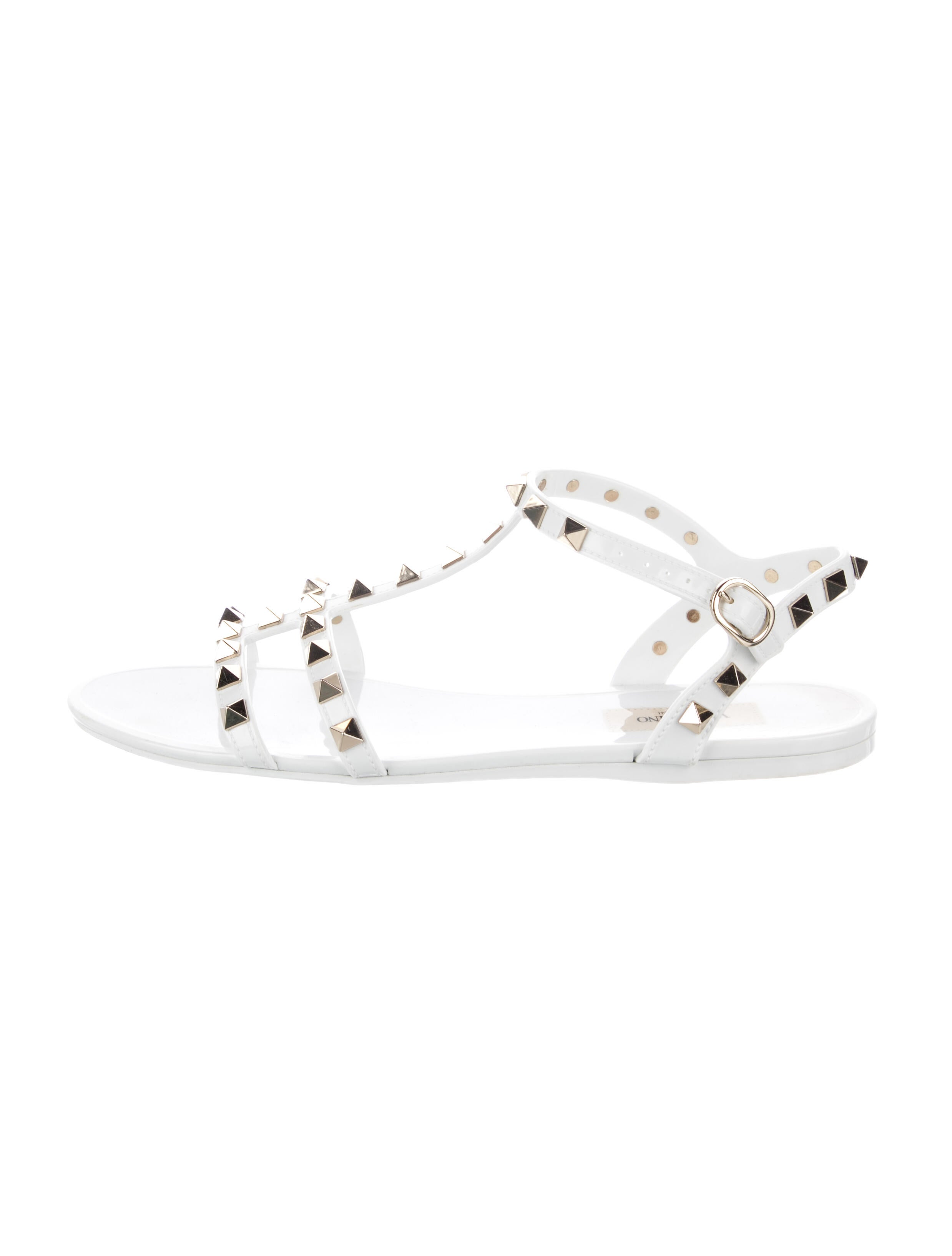 Valentino Rockstud Accents Patent Leather Slingback Sandals - White ...